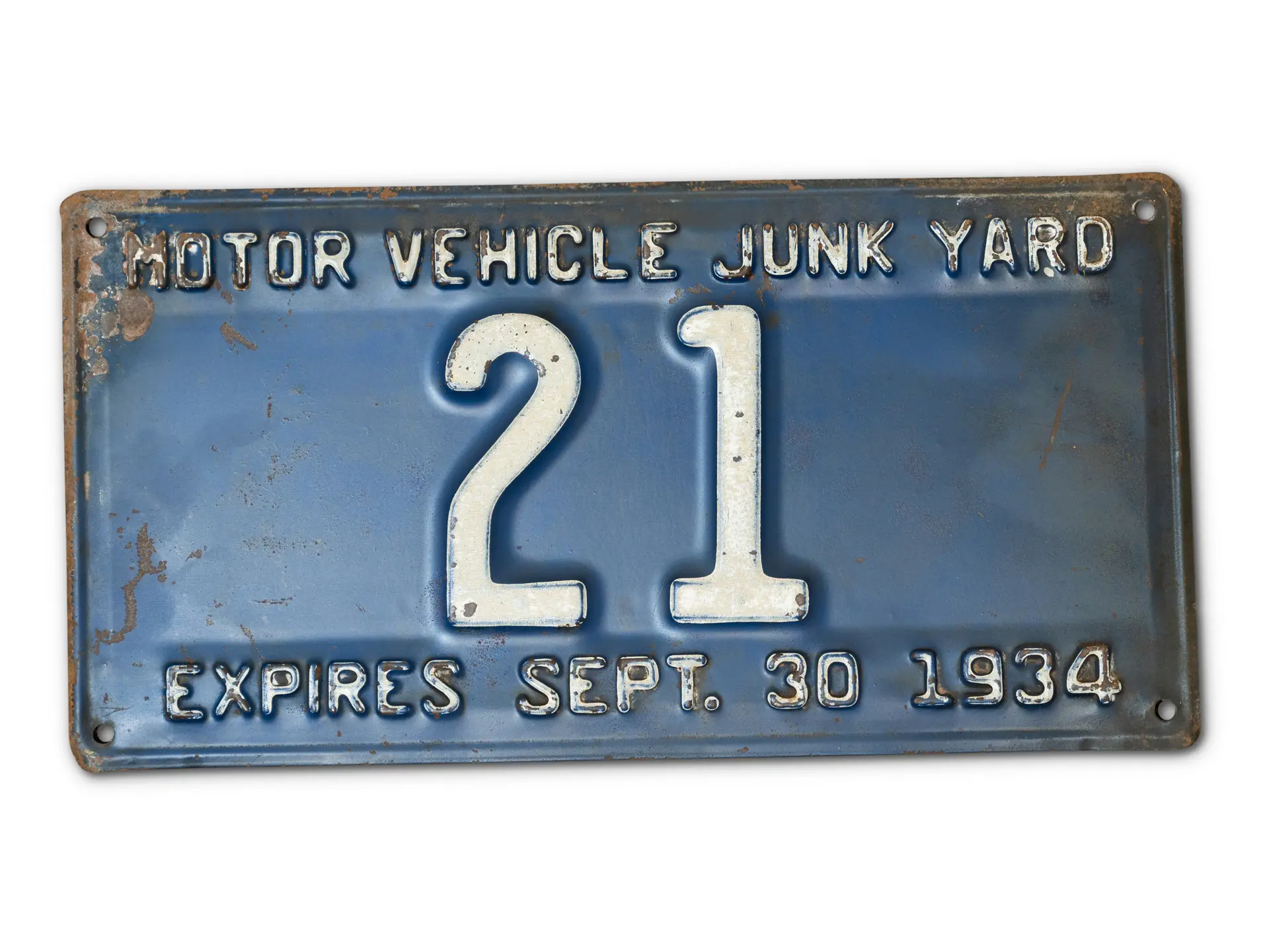 Motor Vehicle Junk Yard License Plate, 1934 | THE MITOSINKA COLLECTION ...
