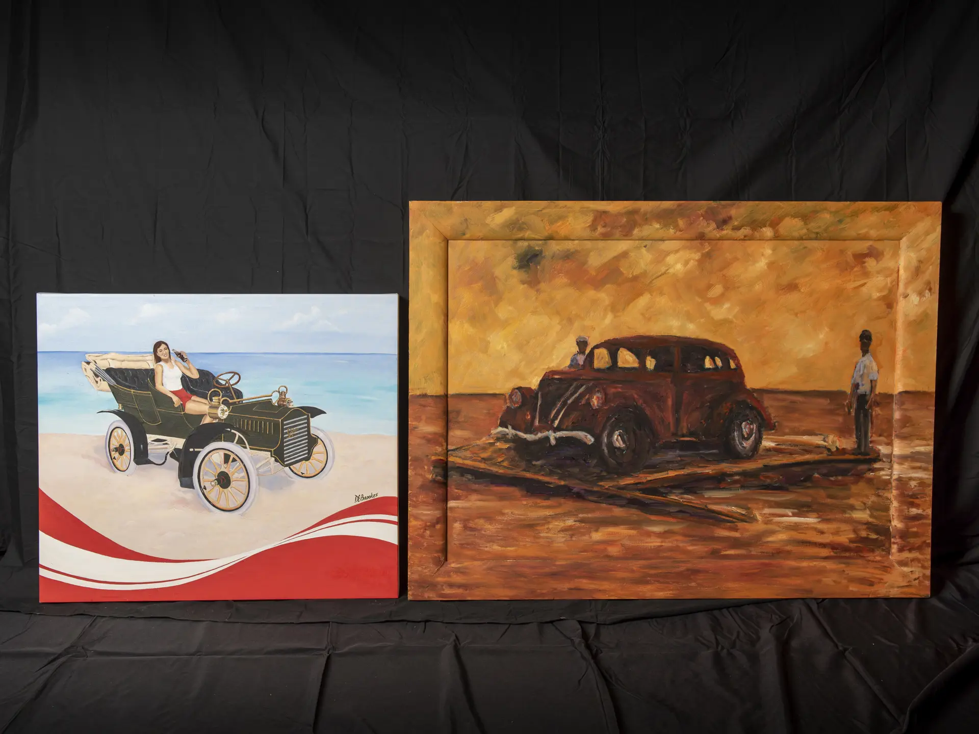 Two Automotive Canvas Paintings by Saba and DE Brooks | Open Roads ...