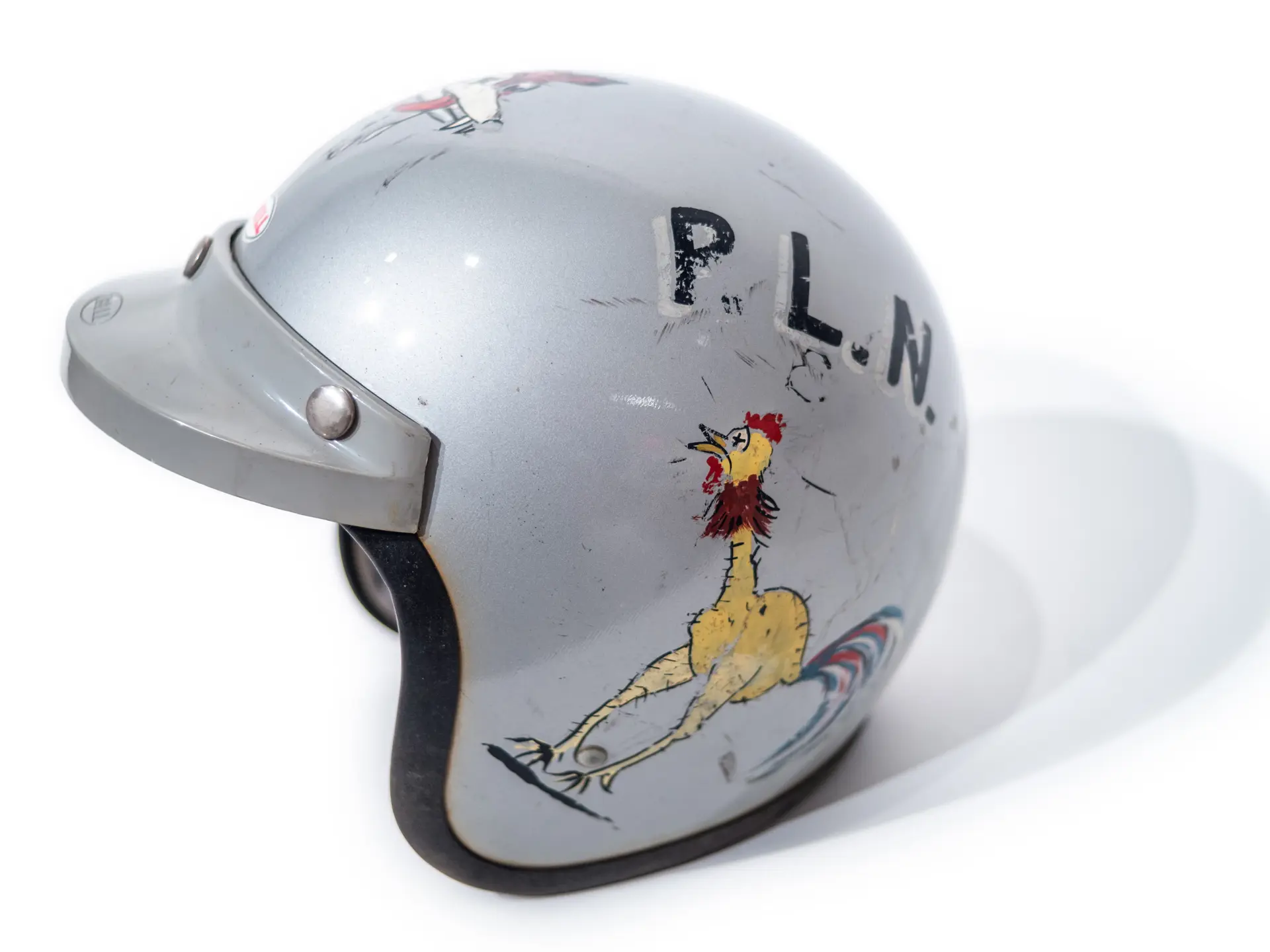 Early Open-Faced Bell Racing Helmet with Hand-Painted "P.L.N." Initials ...