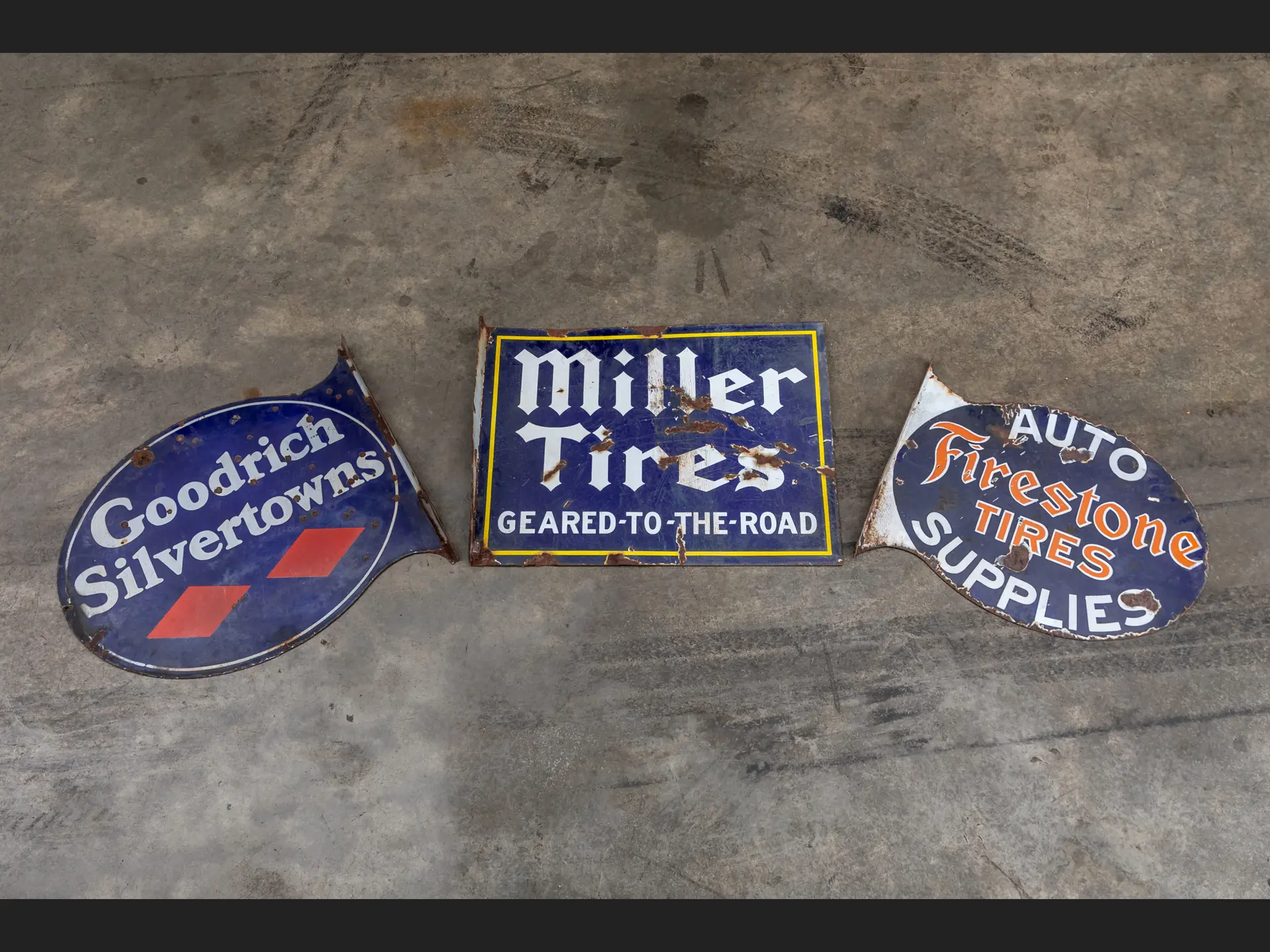 Tire-Themed Double-Sided Porcelain Flange Signs | Open Roads, March ...