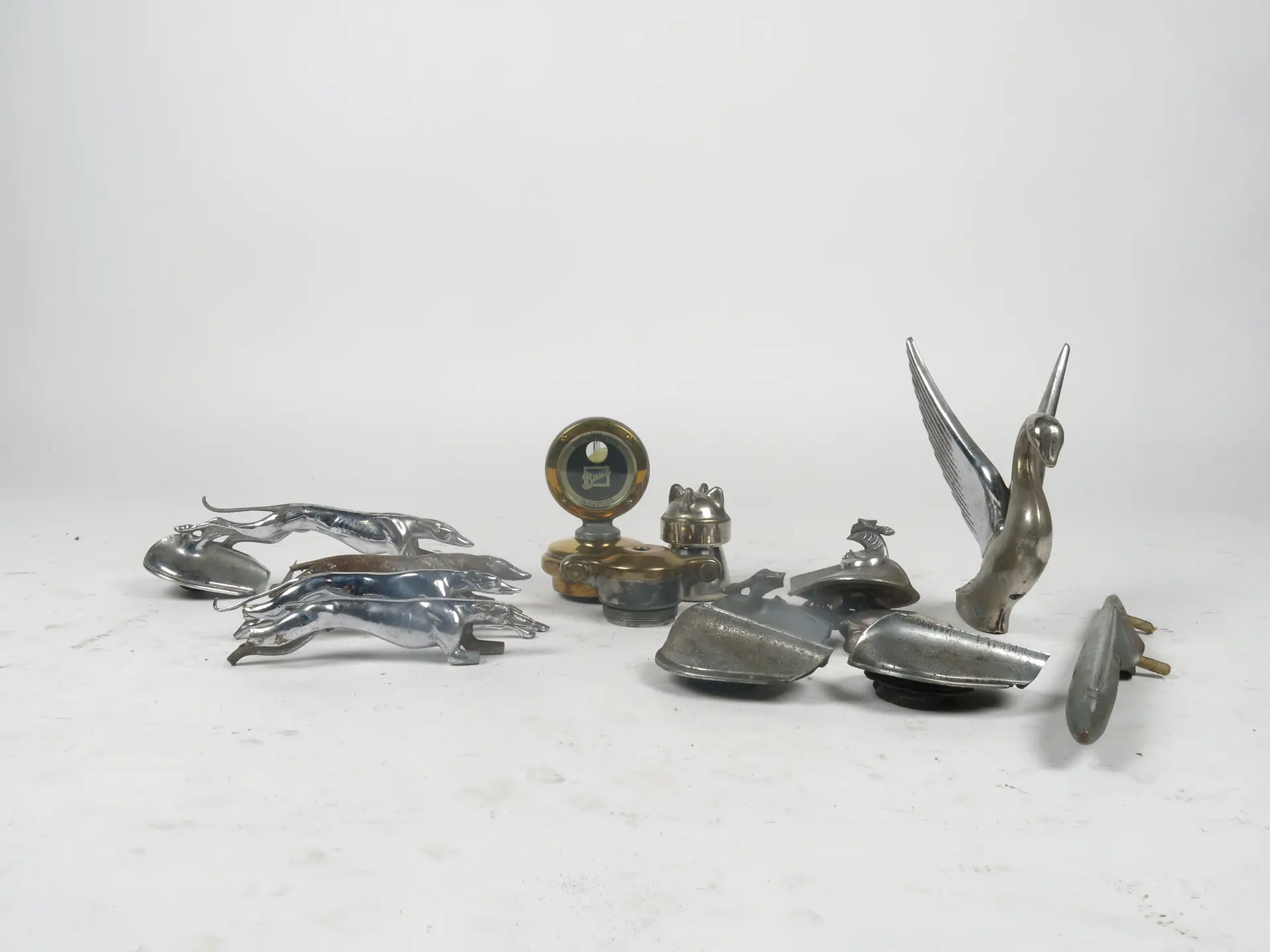 1934 Ford Greyhound mascot, Buick motometer, Model "T" radiator neck ...