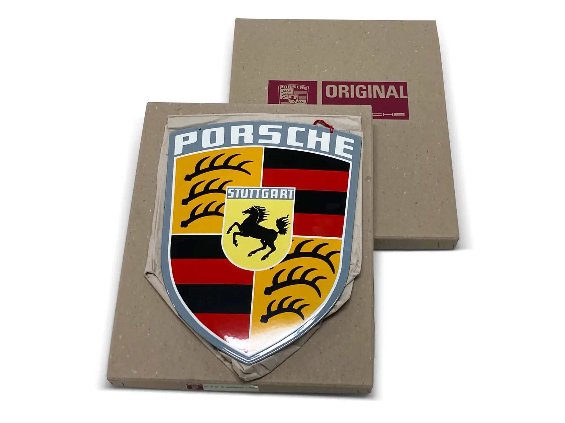 Two Porcelain Enameled Porsche Marque Crest Signs, One Still Sealed ...