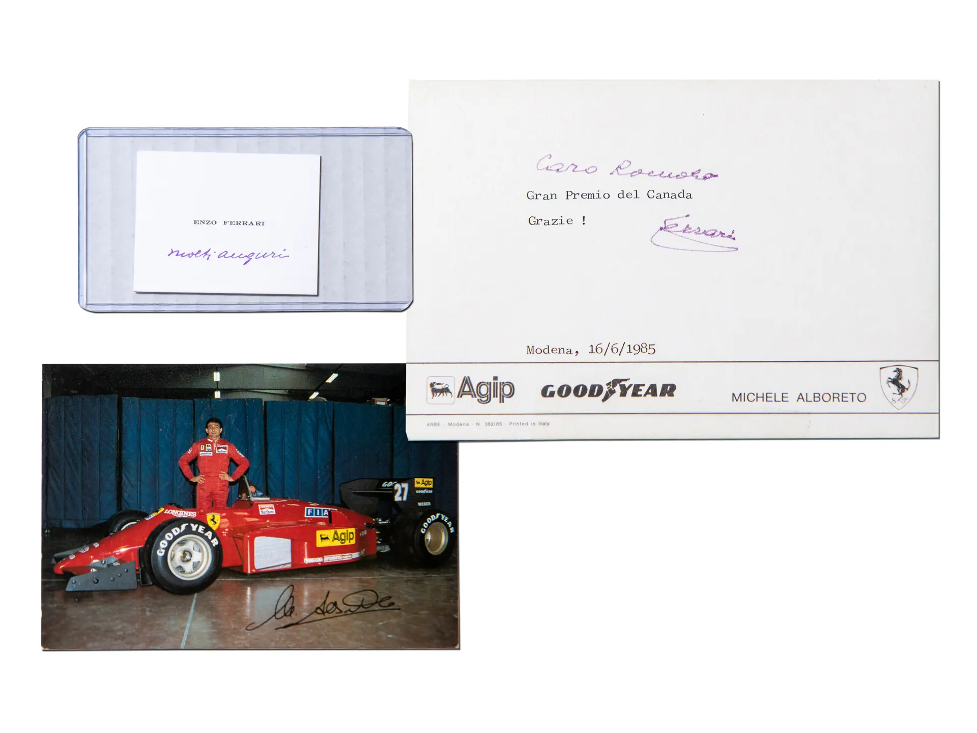 Michele Alboreto Scuderia Ferrari Drivers Card, Signed by Enzo Ferrari ...