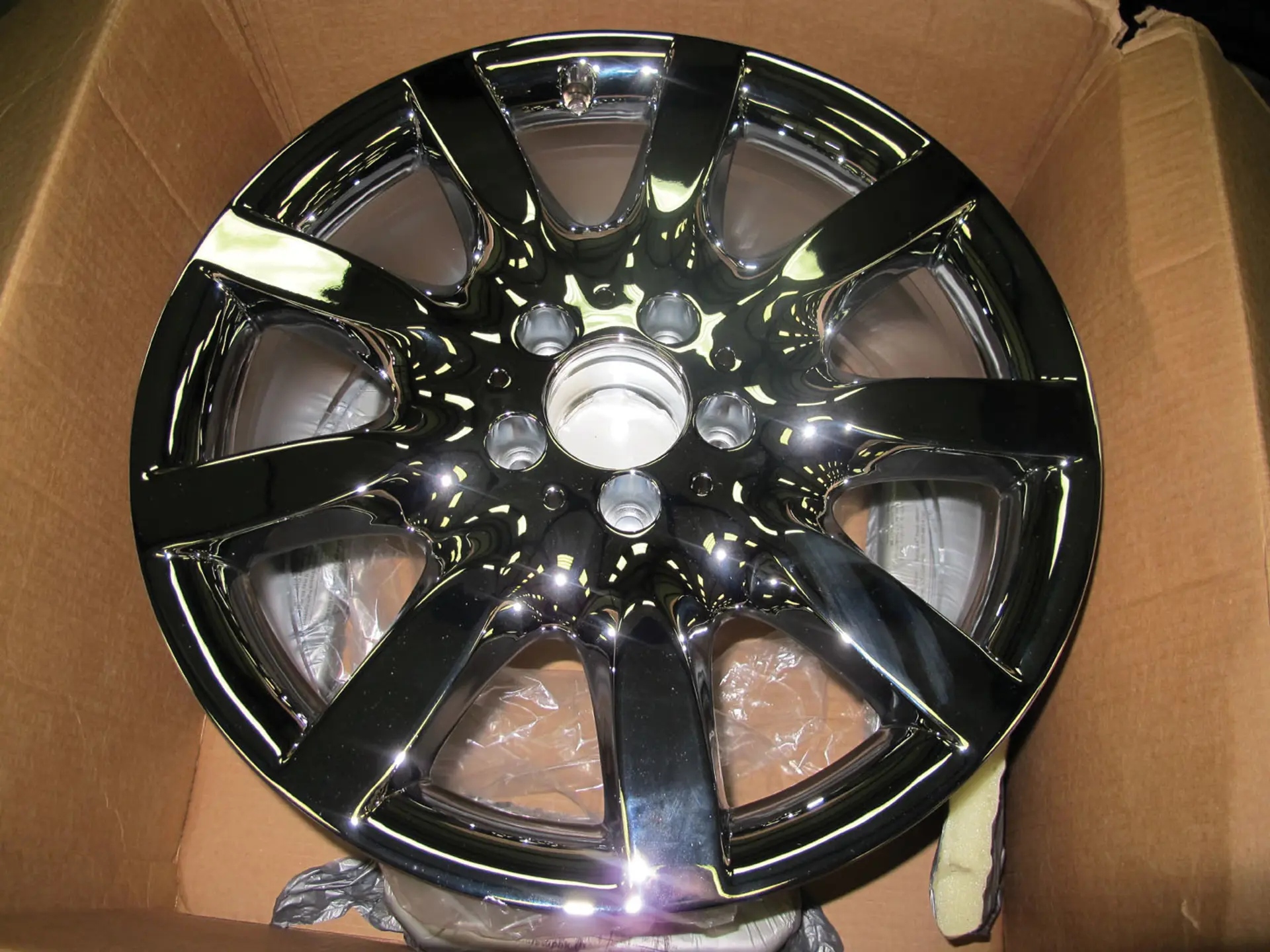 Set of 19" Chrome Rims, Five Lug and Five Tires of Various Sizes ...