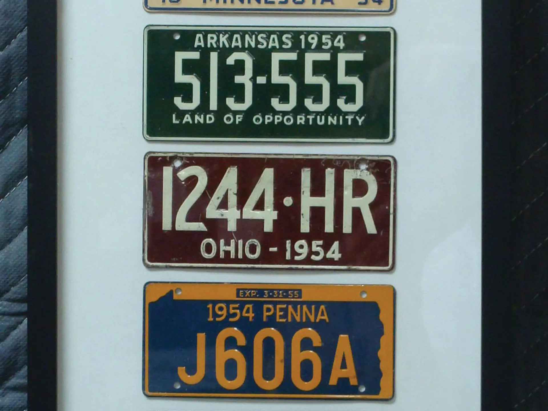 Framed Assortment of 1954 Miniature License Plates Minnesota, Arkansas ...