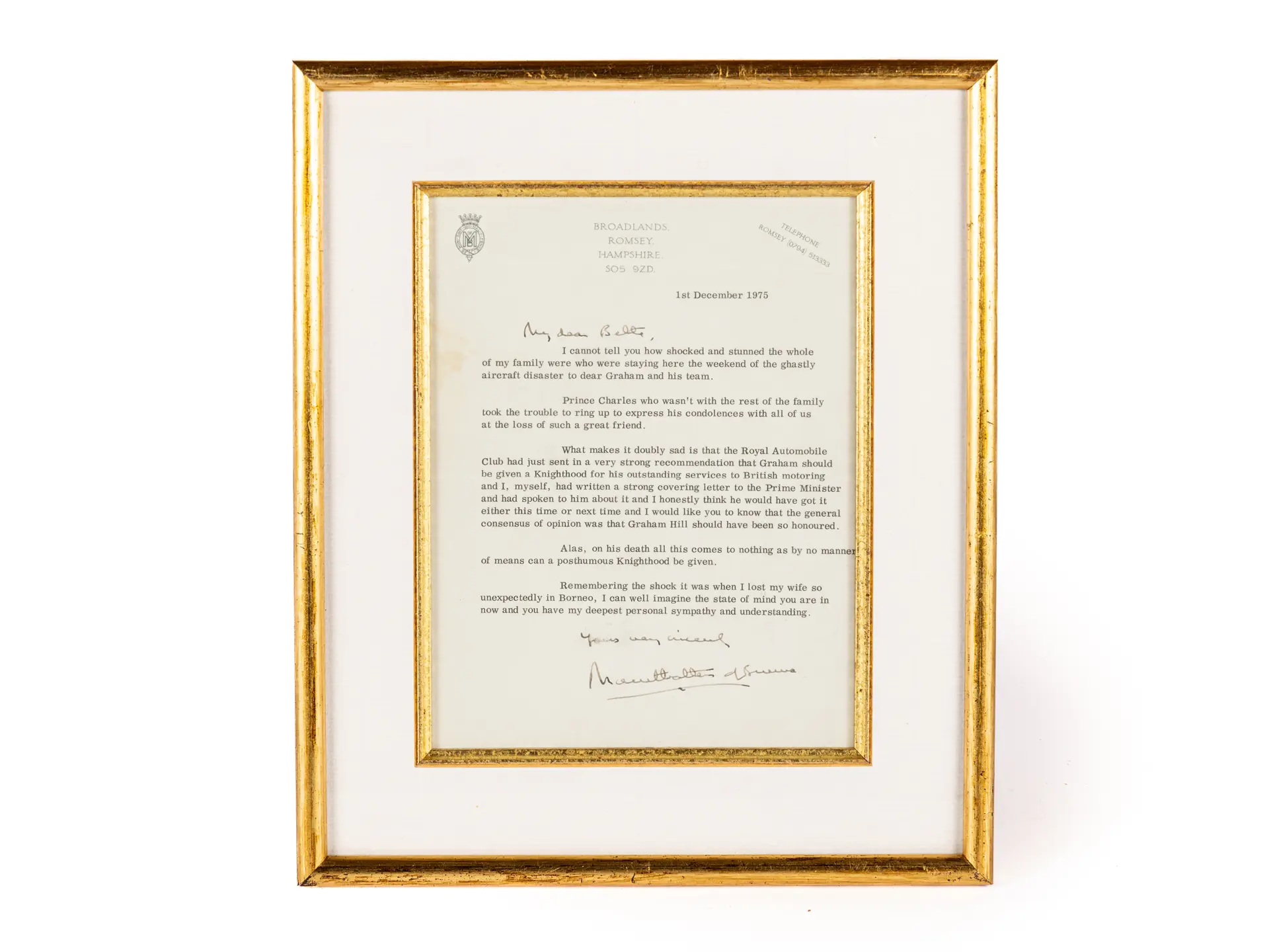 Letter from Lord Mountbatten Regarding Posthumous Knighthood | London ...