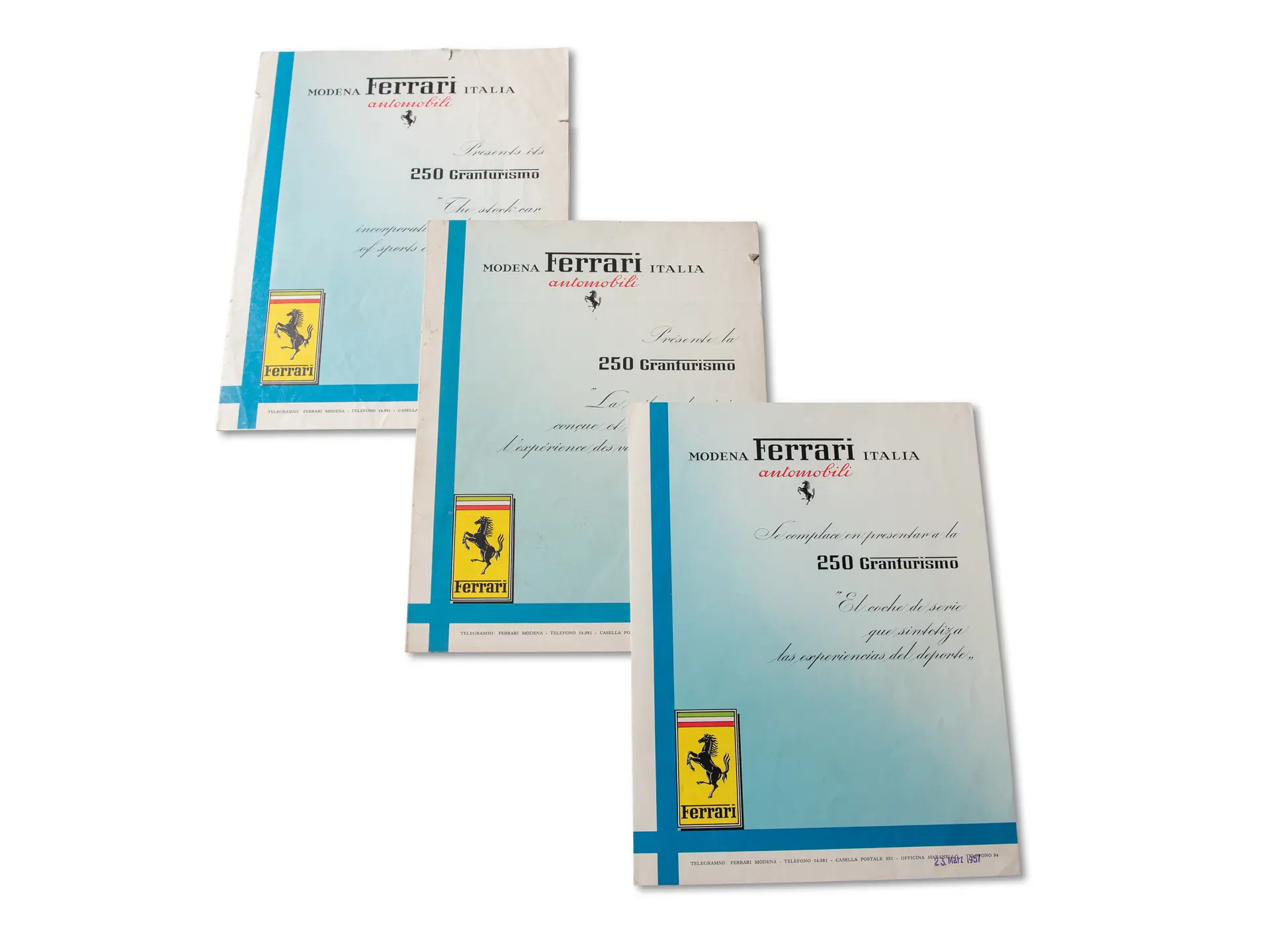 Ferrari 250 Granturismo Coupé Brochures, English, French, and Spanish ...