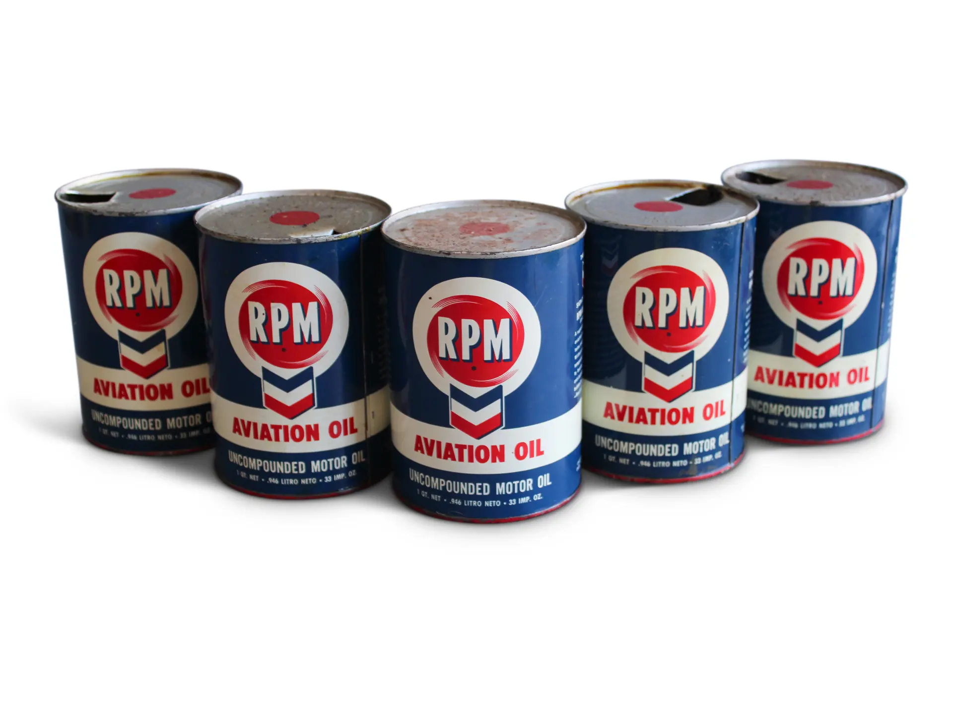 Five RPM Aviation Oil Cans (One Full) | Hershey 2023 | RM Sotheby's