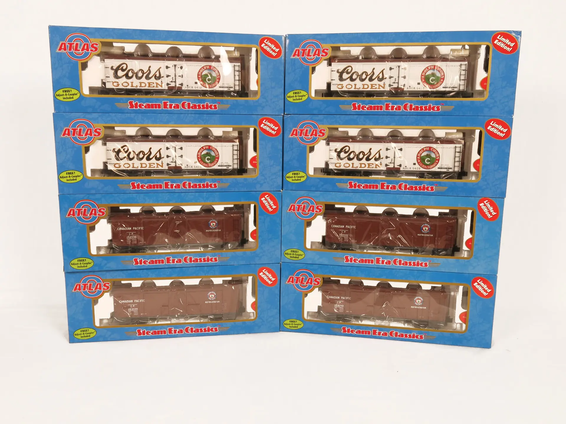 Two Sets of Four Atlas O Gauge Coors and Canadian Pacific Reefer Cars ...