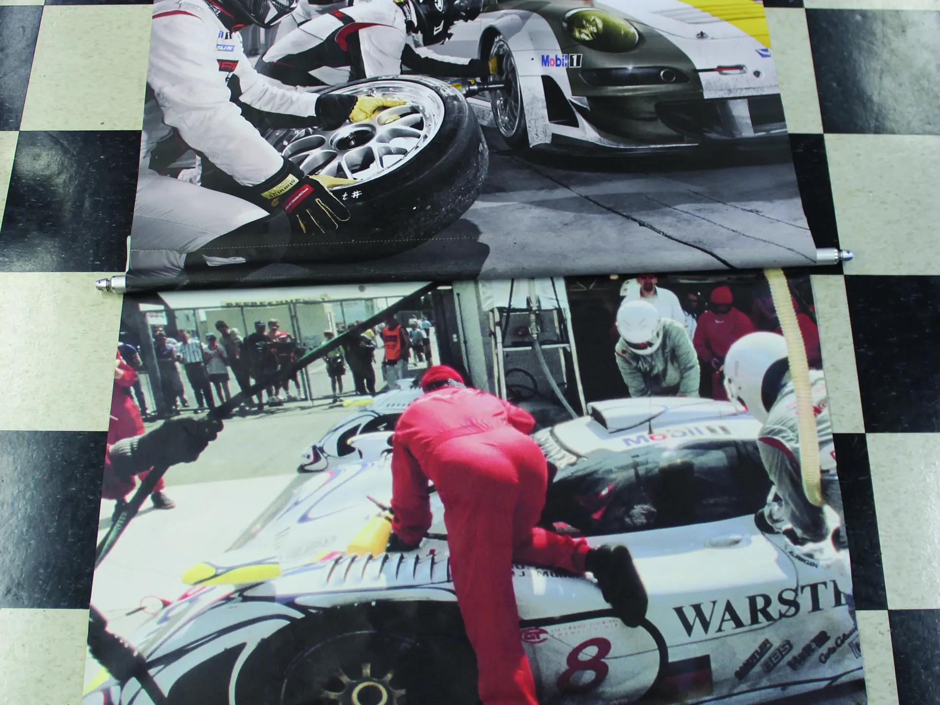 2, large, vinyl, photo print, wall hangings of vintage Porsche racing ...