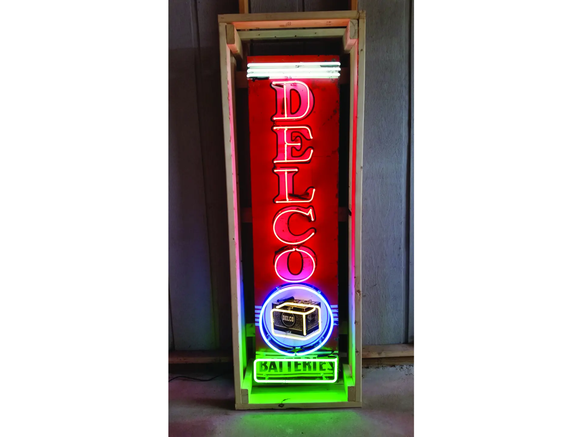 Delco tin neon sign, 1950s, original, 19x70in | Auburn Fall 2016 | RM ...