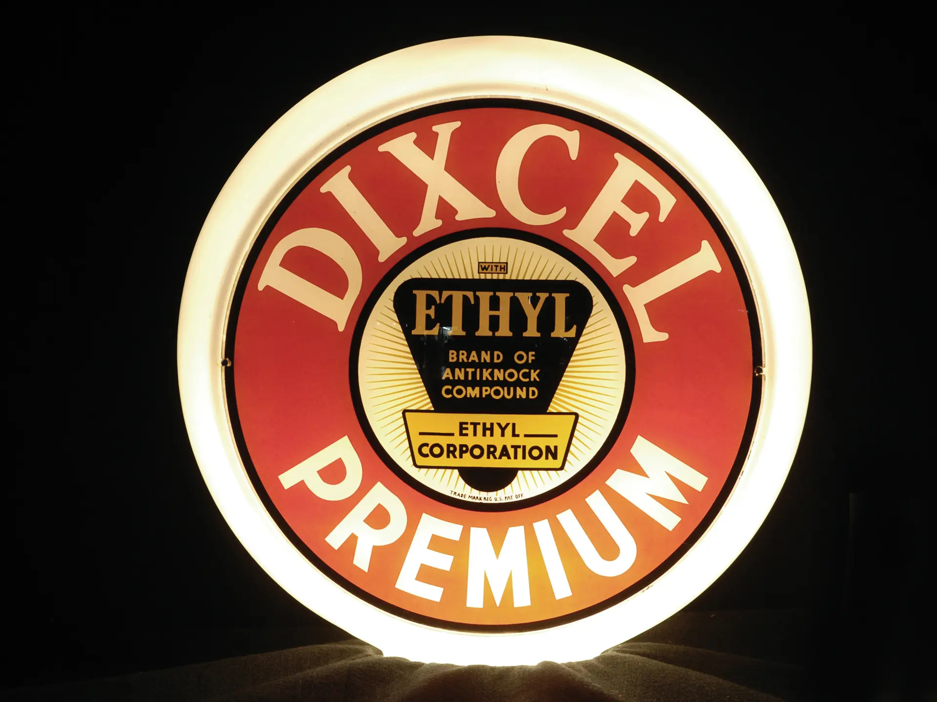Dixcel Premium Ethyl Corporation gas globe with glass inserts and milk glass universal frame ...