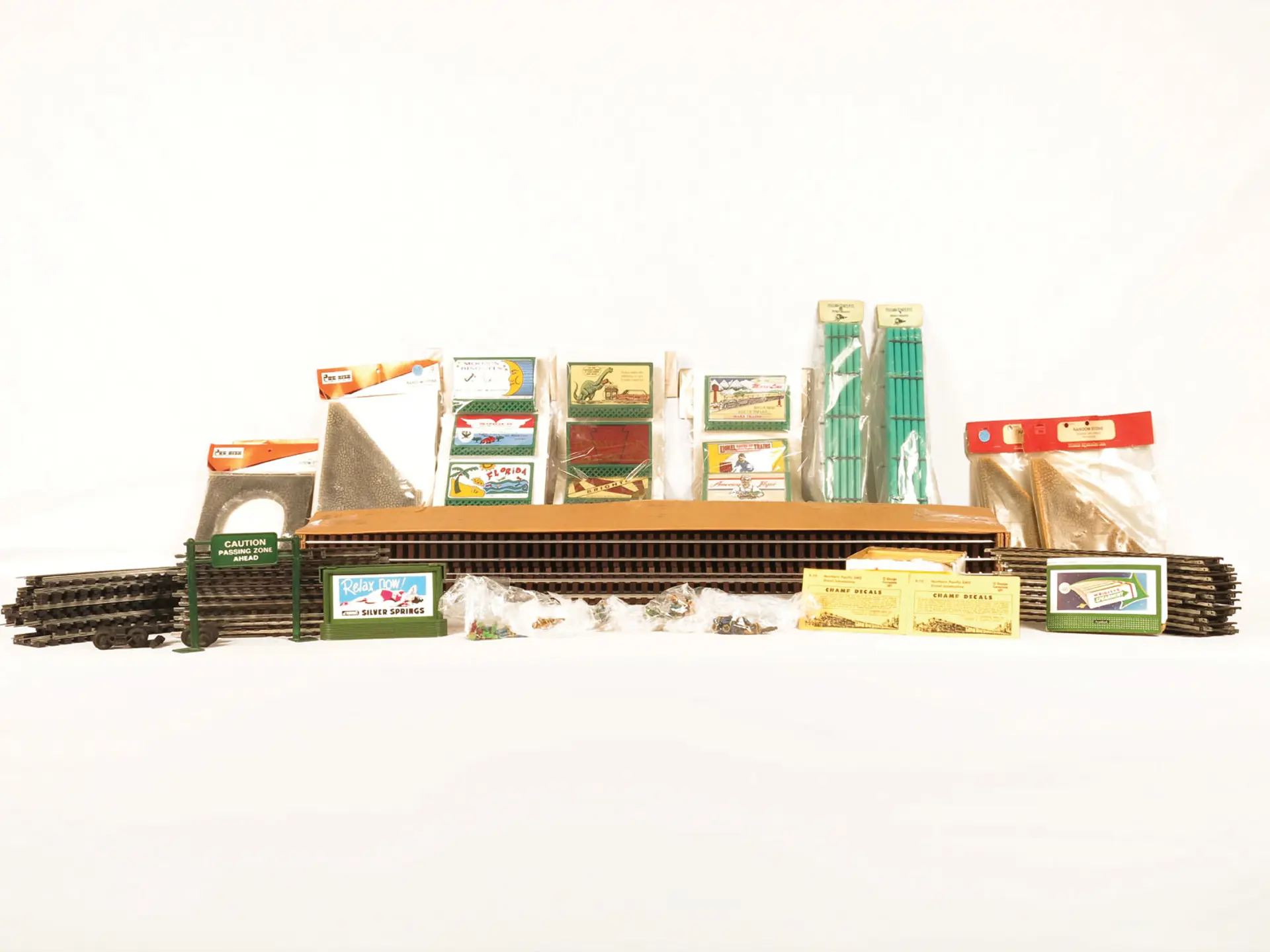S Gauge 2- & 3-Rail Track with Accessories and Box of Champ Decals ...