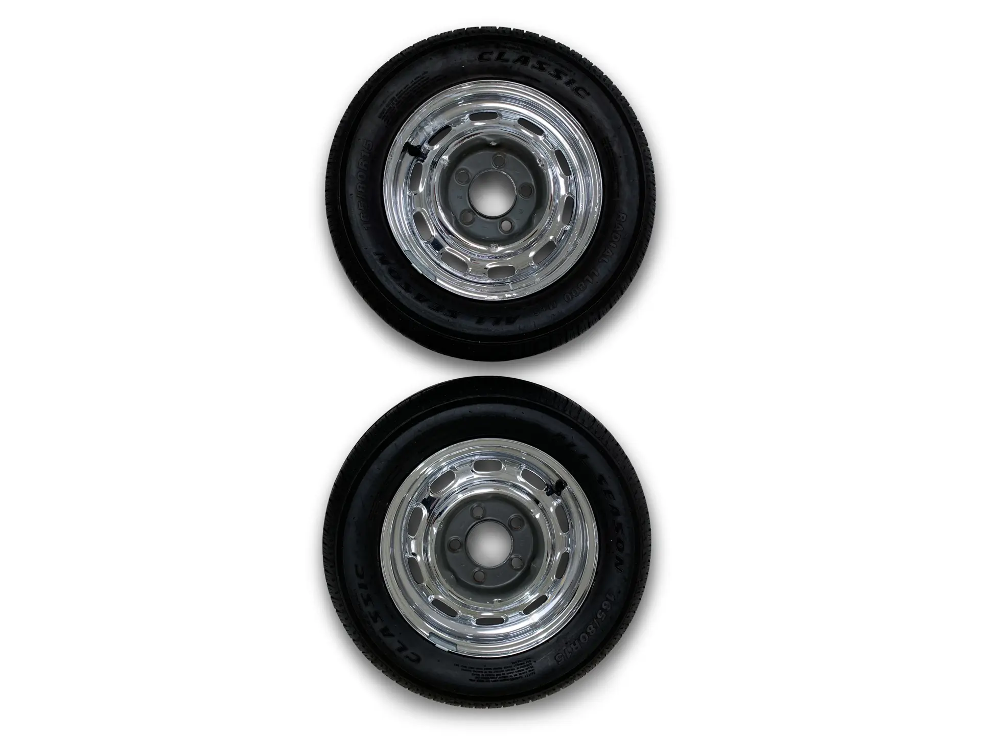 Two 15-Inch Porsche Chromed Steel Wheels, Dated 1965, with All Season ...