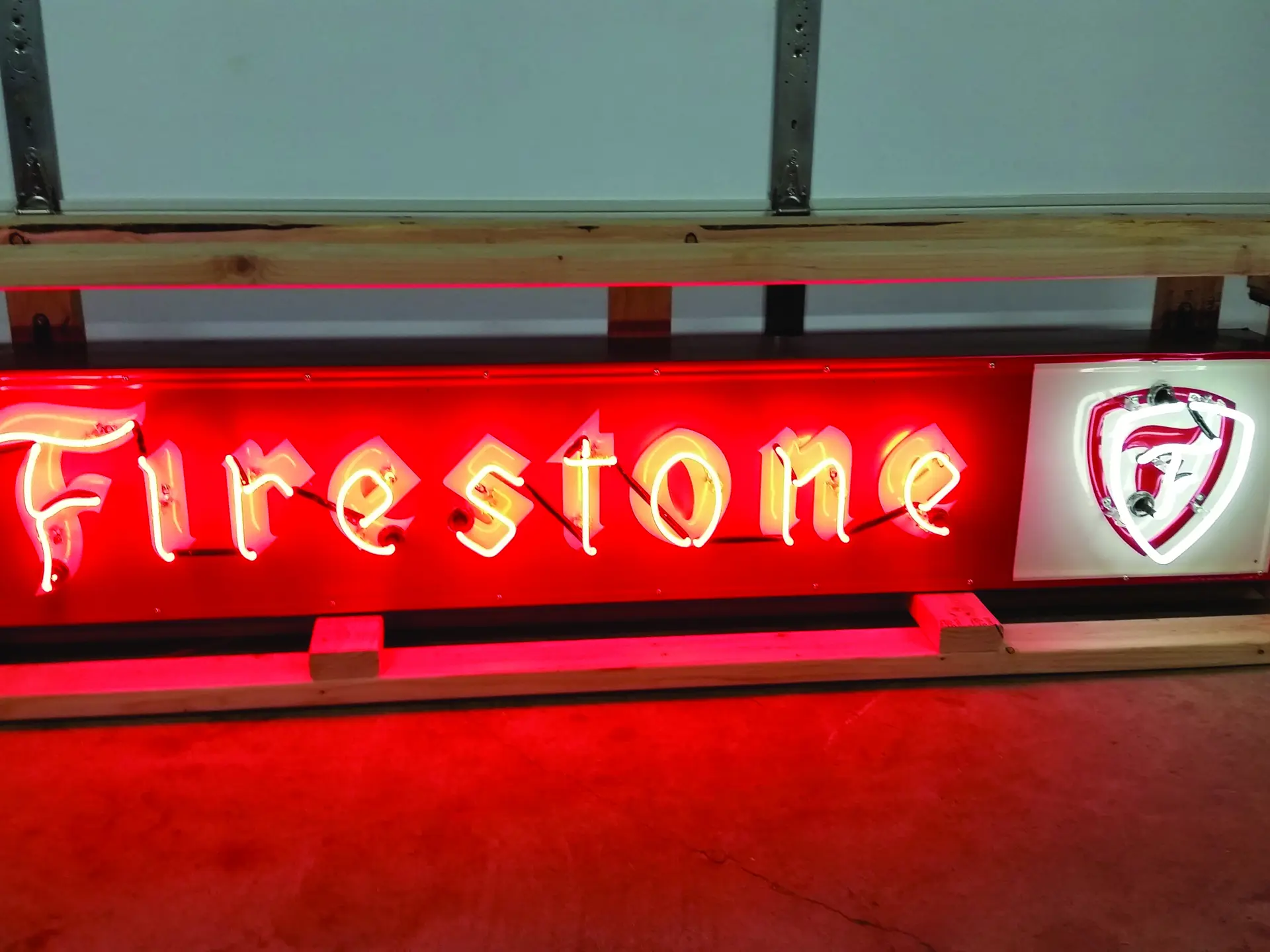 Firestone tires tin neon sign, 1950s, original, 15x72in | Auburn Fall ...