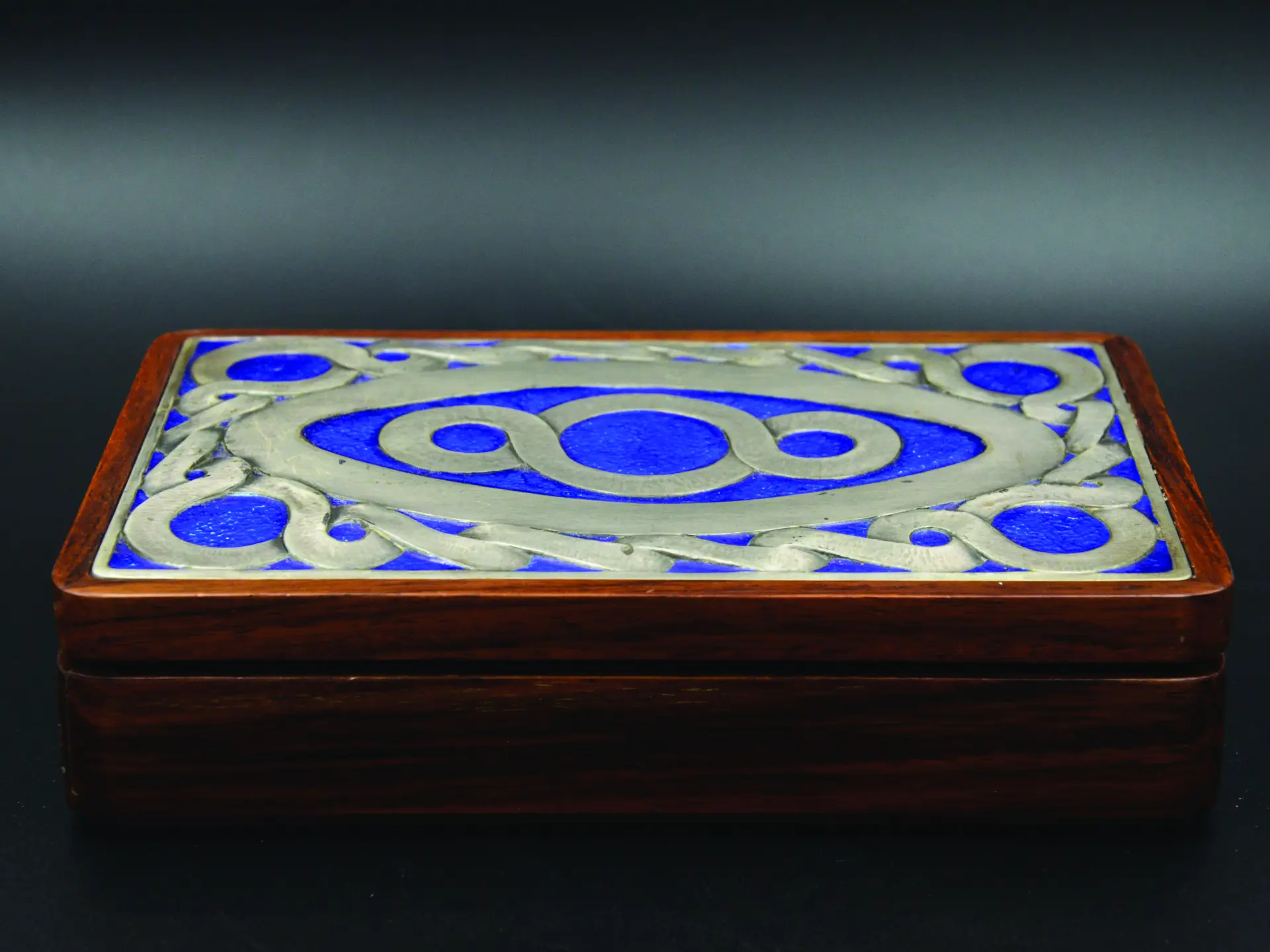 An BLUE ENAMELLED SILVER & ROSEWOOD CIGAR BOX by Ottaviani, ITALIAN ...