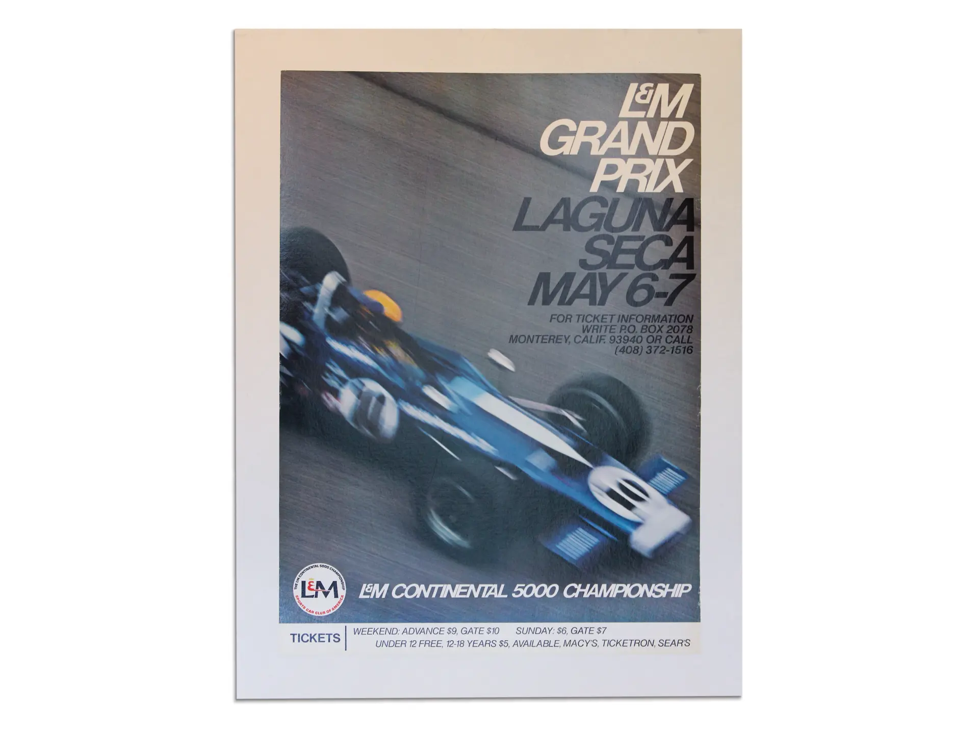 "L&M Grand Prix Laguna Seca May 6-7" L&M Continental Formula 5000 ...