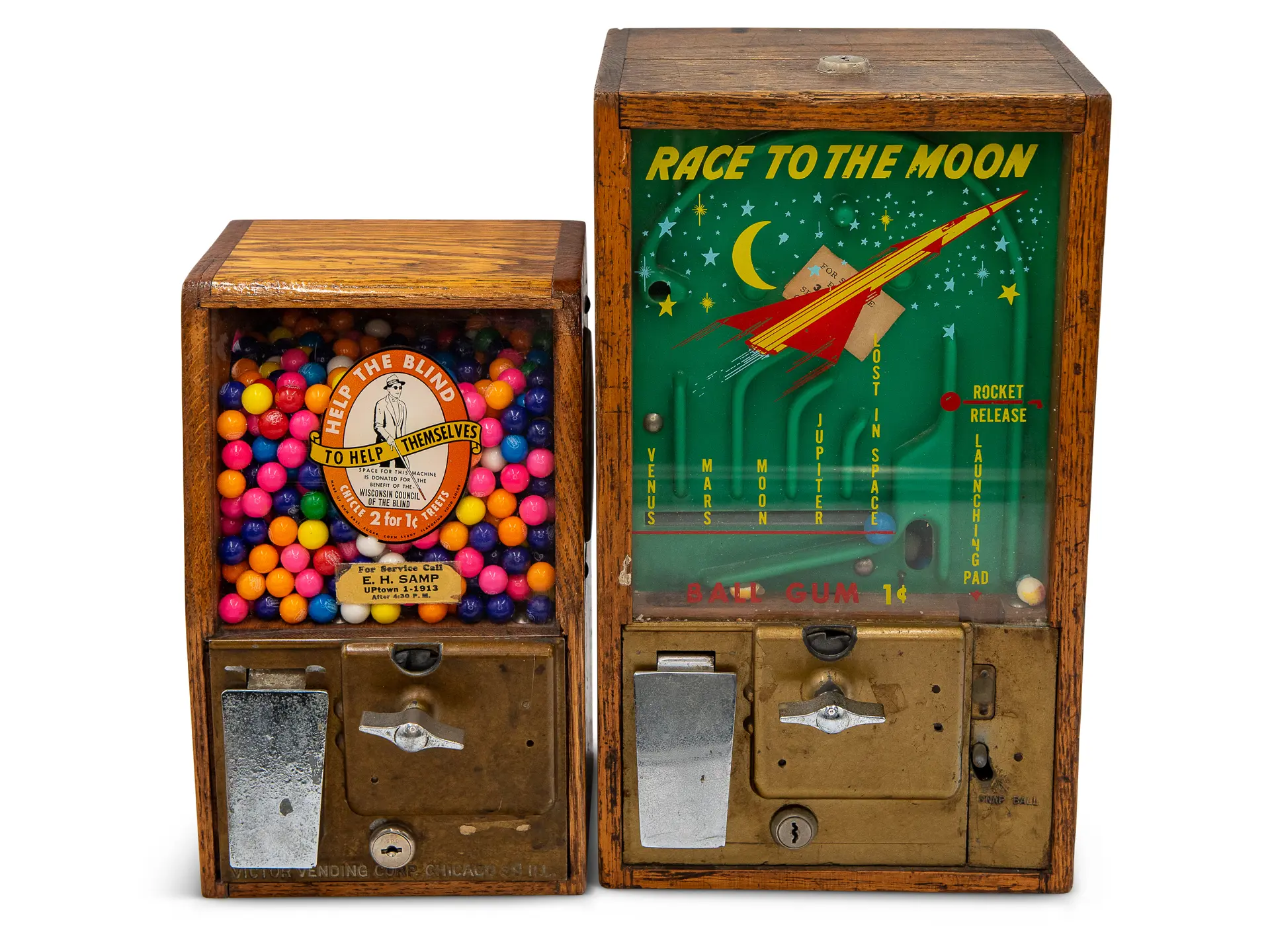 "Race to the Moon" and "Help the Blind" Victor Gumball Machines ...