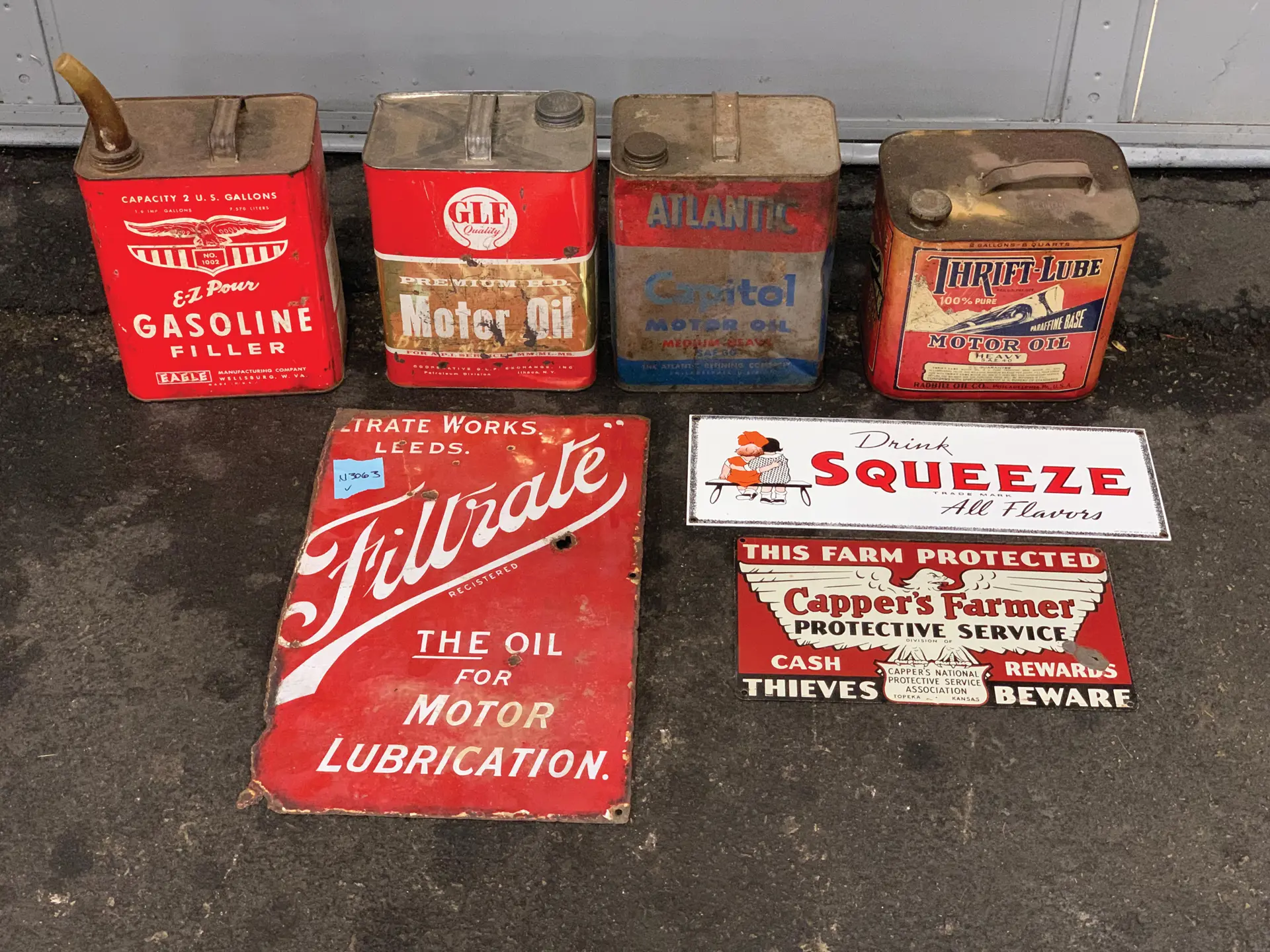 Filtrate Motor Oil Sign, Oil Jugs, 2 Metal Signs | Auburn Fall 2019 ...