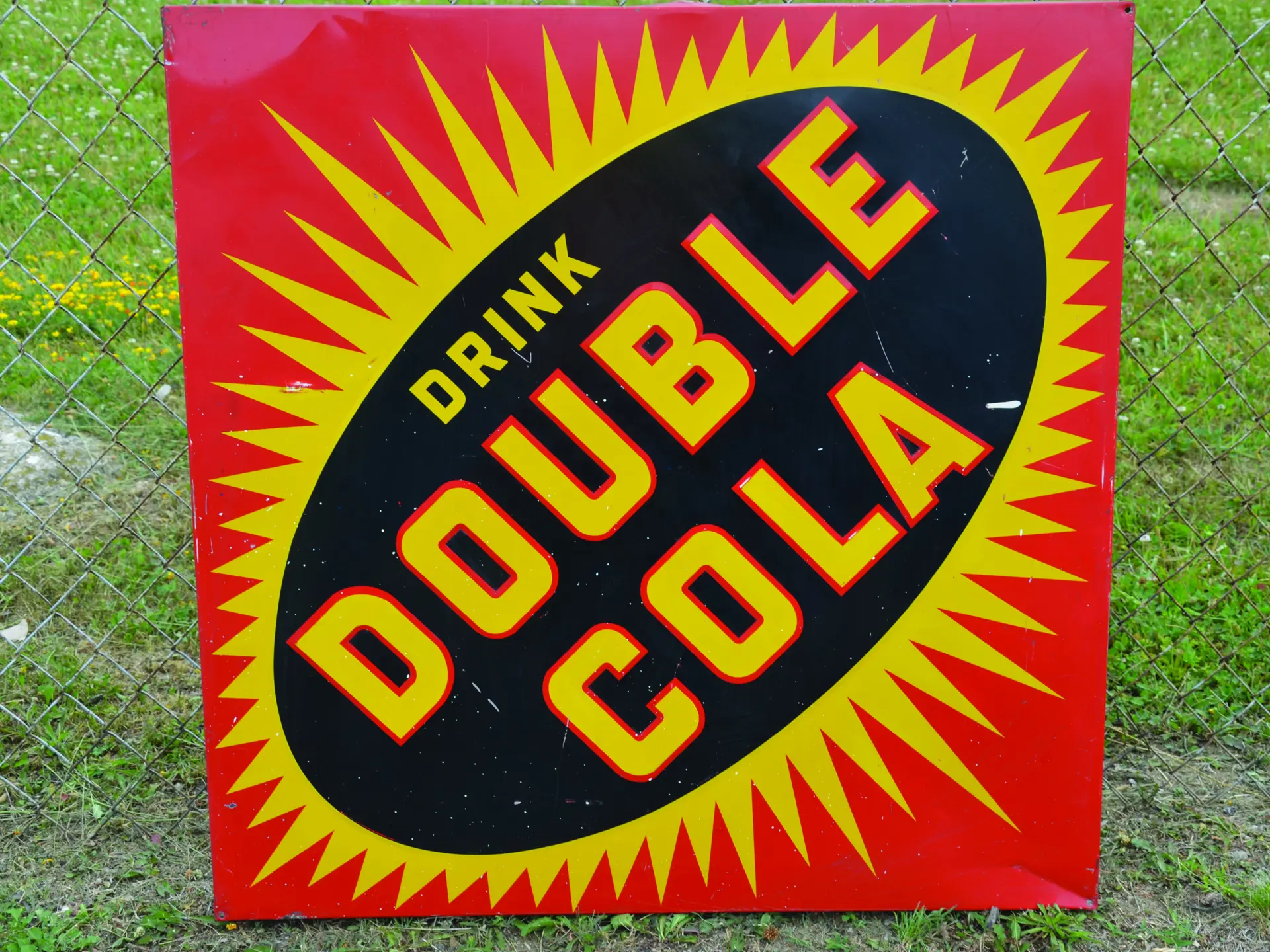 A single-sided, tin painted ‘Drink Double cola’ sign, 36" x 36 ...