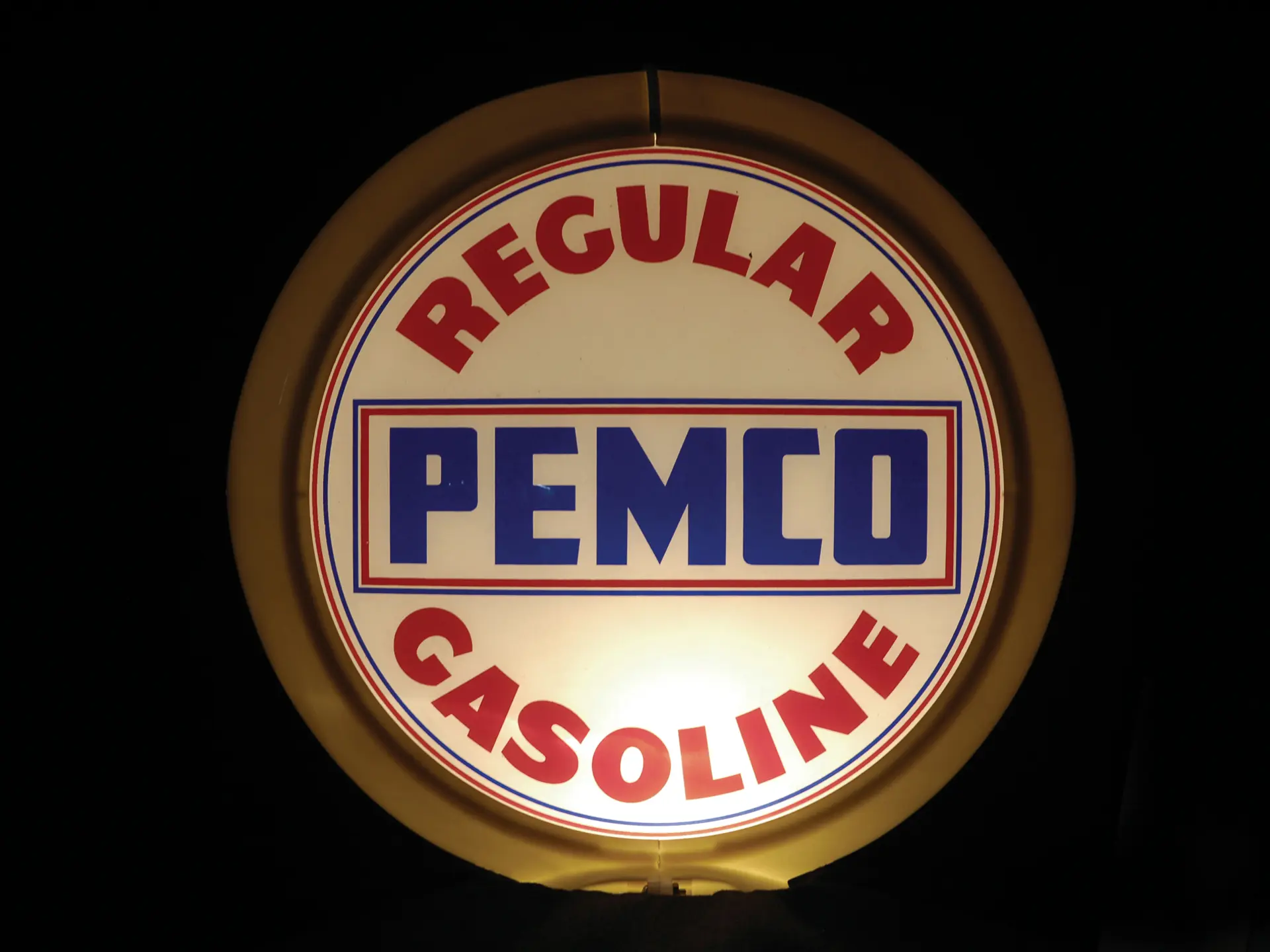 Regular Pemco Gasoline gas globe with glass inserts and plastic frame. Very good original ...