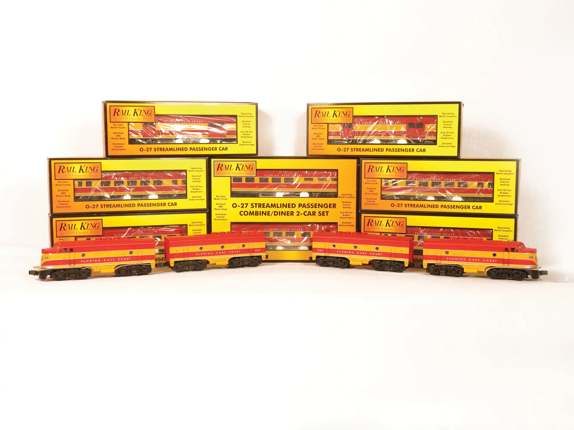 Three Rail King O27 Gauge F-3 Diesel Engines with Eight Rolling Stock ...