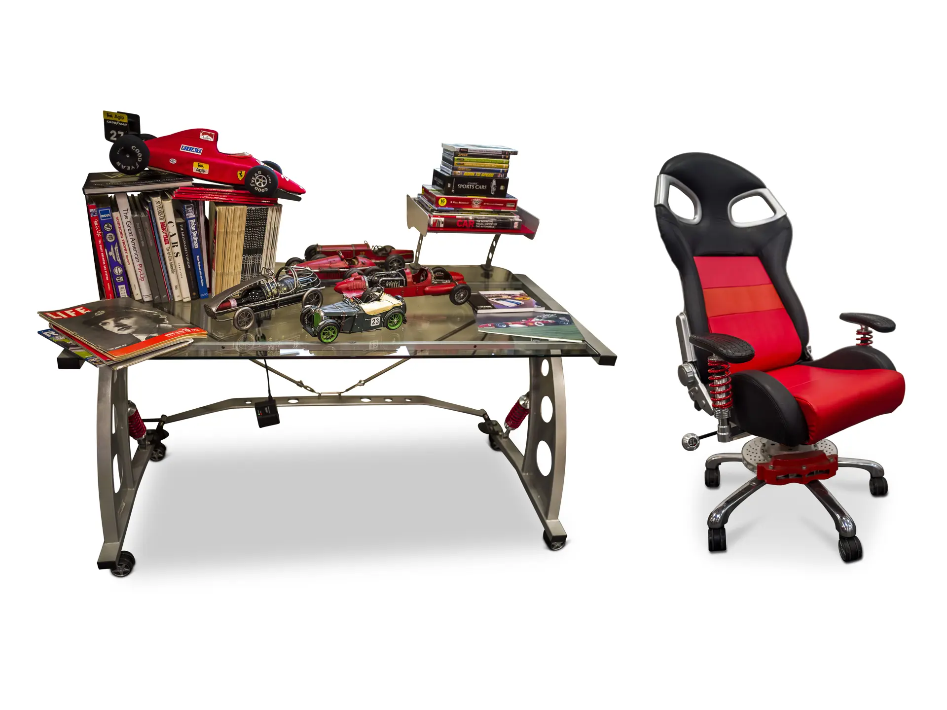 Glass Top Office Desk with Racing Inspired Chair | Gene Ponder ...