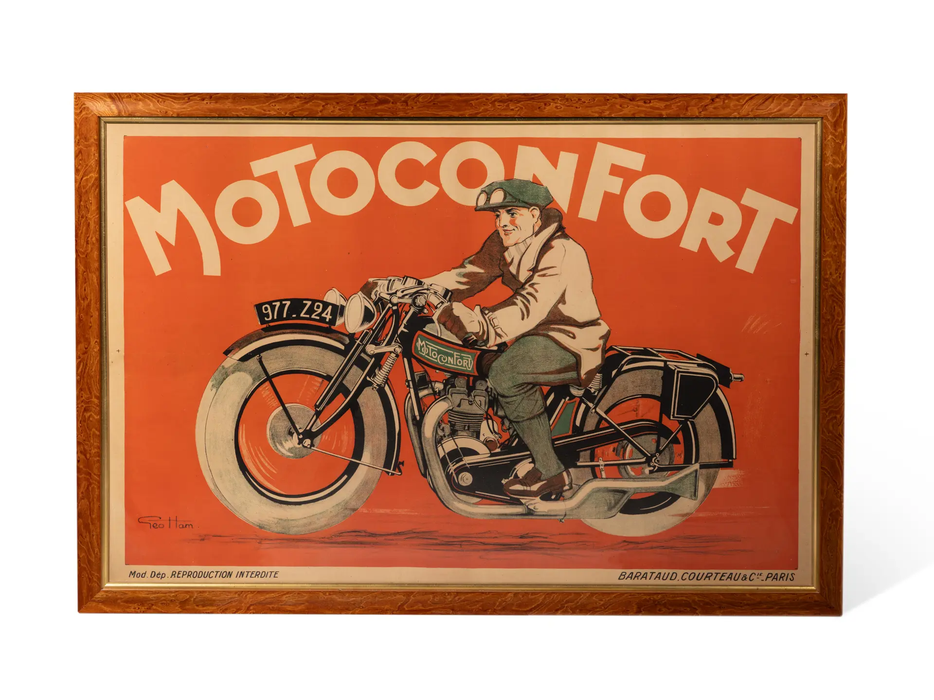 Geo Ham (Georges Hamel) 1934 Motoconfort Motorcycle Lithographic Framed ...