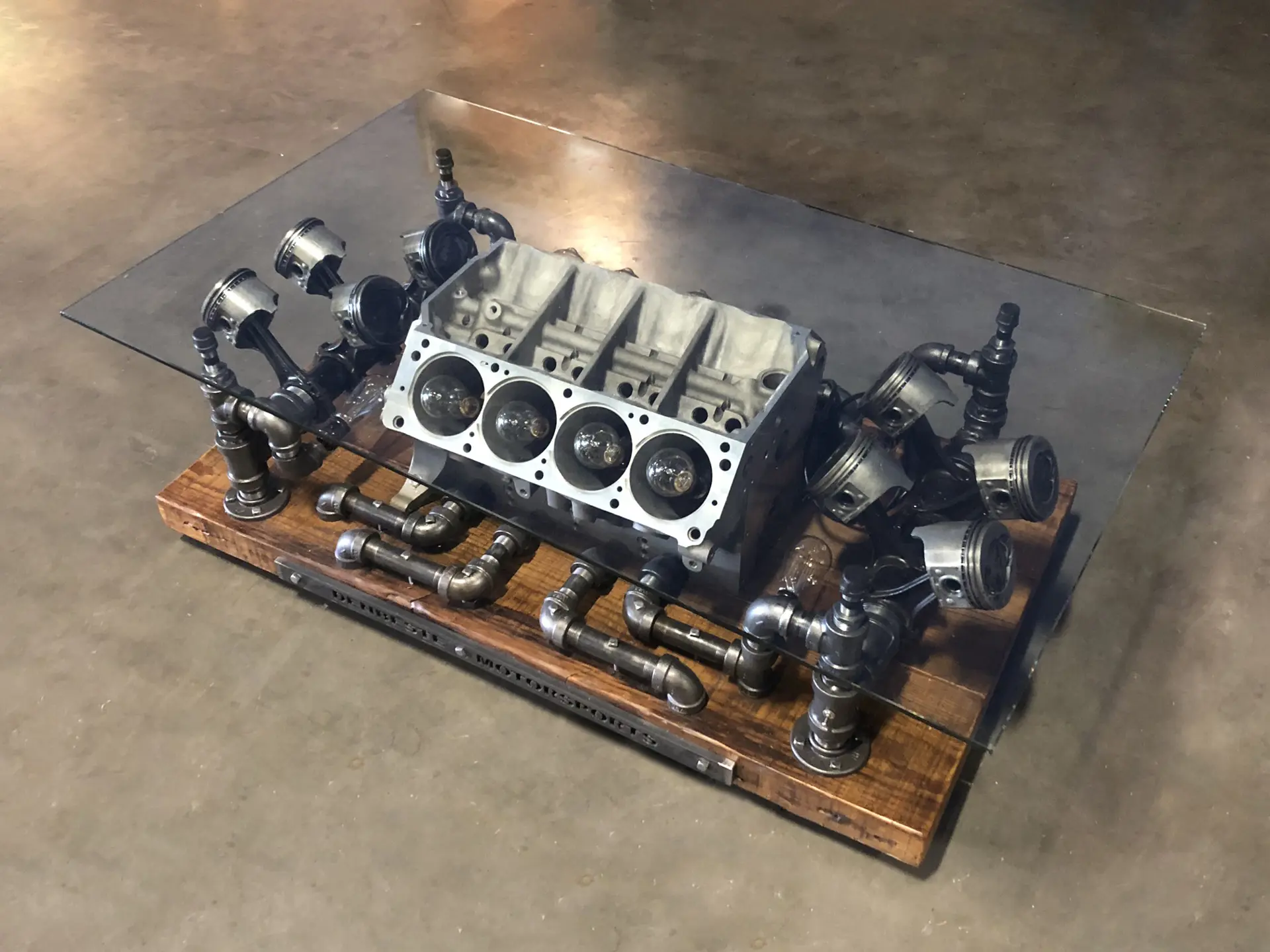 V-8 Engine Block Glass Coffee Table | Open Roads, North America | RM ...