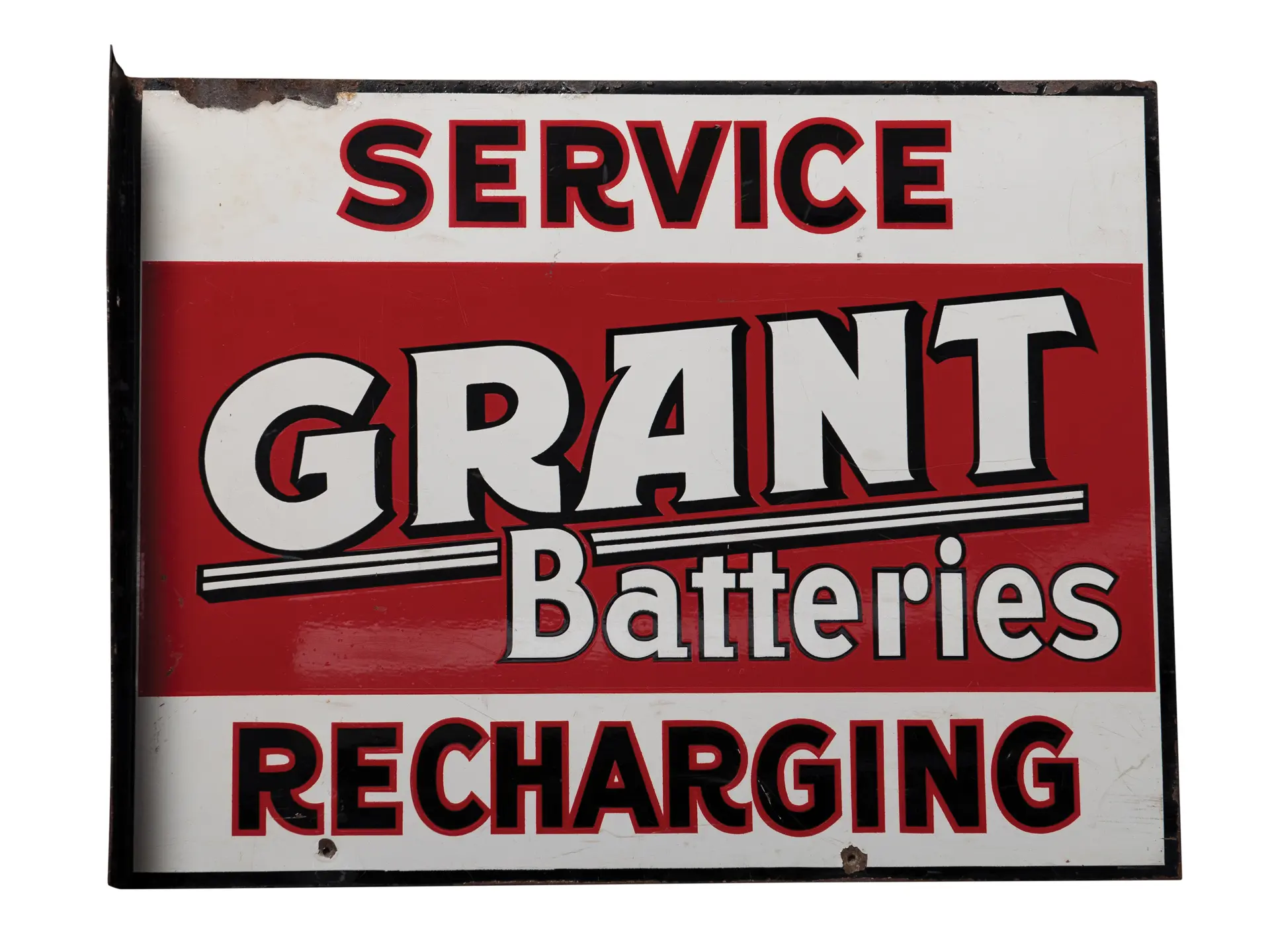 Grant Batteries Service Recharging Double Sided Metal Flange Sign The