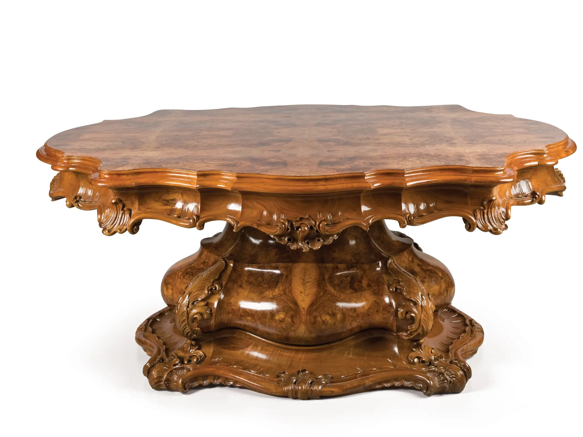 An Impressive Italian Rococo Revival Burl Walnut Center Table | The ...