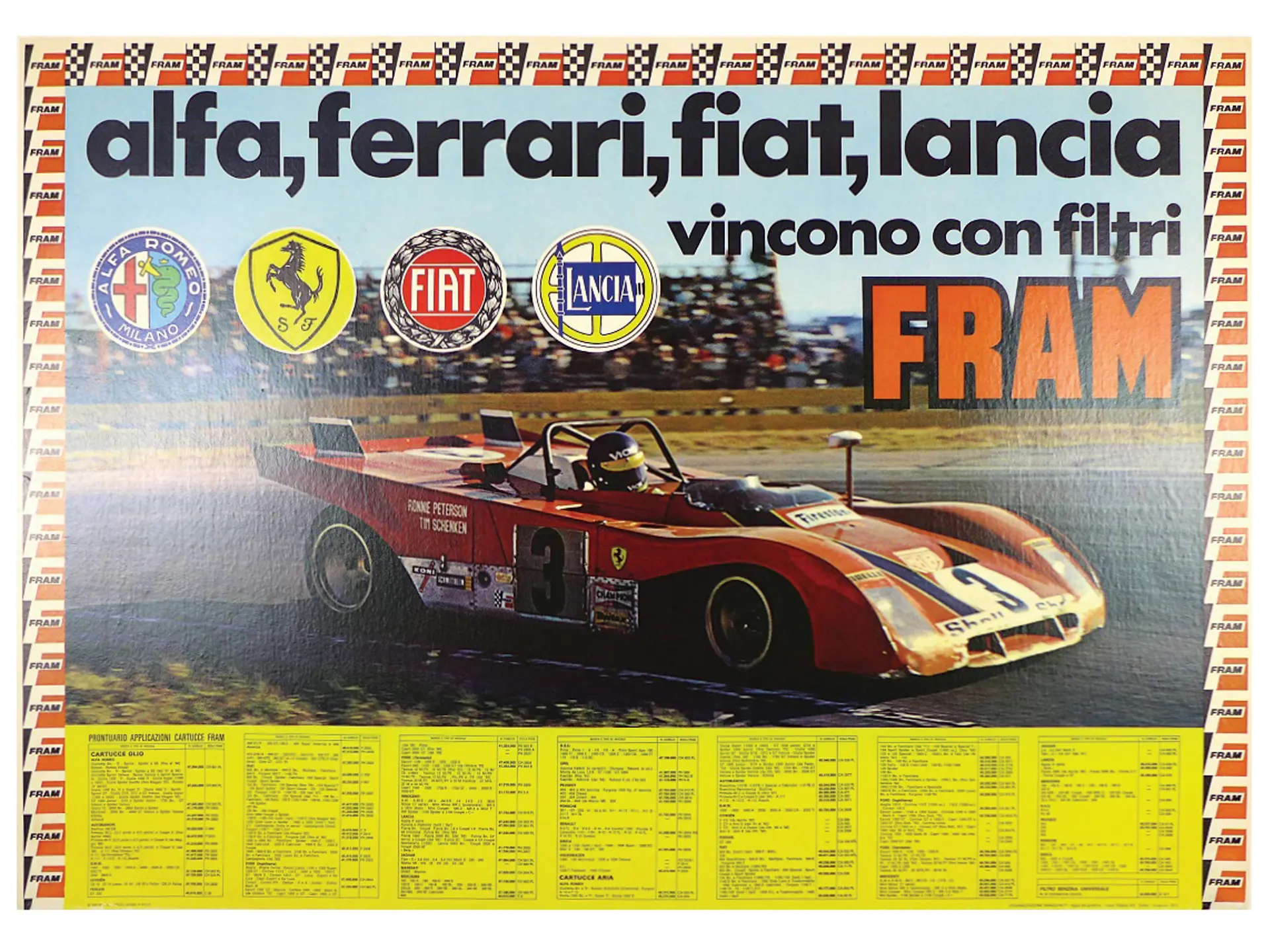 Alfa, Ferrari, Fiat, Lancia, Win with Fram Filters, 1972 | Original ...