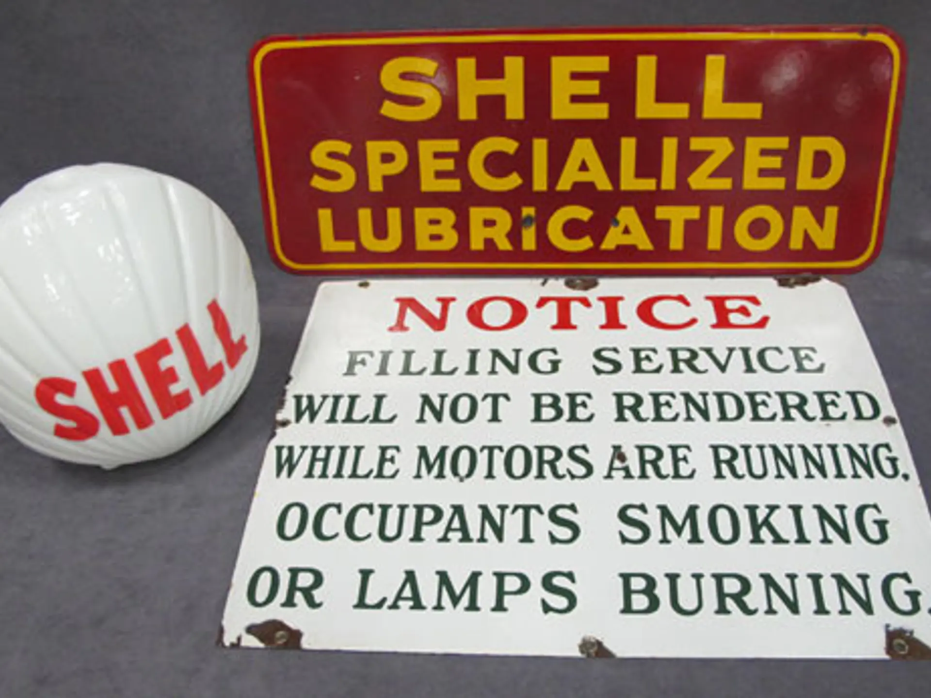 Shell Sign, Shell Pump Globe Glass, and Service Station Warning Sign ...