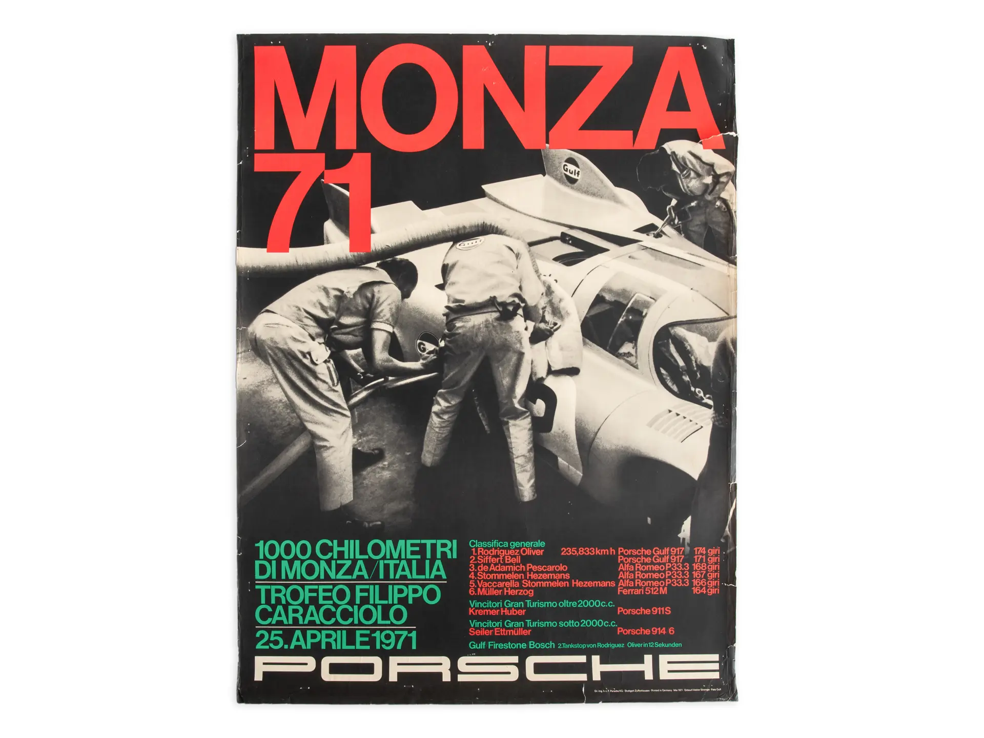 "Monza 71, 1000 Chilometri Di Monza/Italia" Porsche Racing Poster, 1971 ...