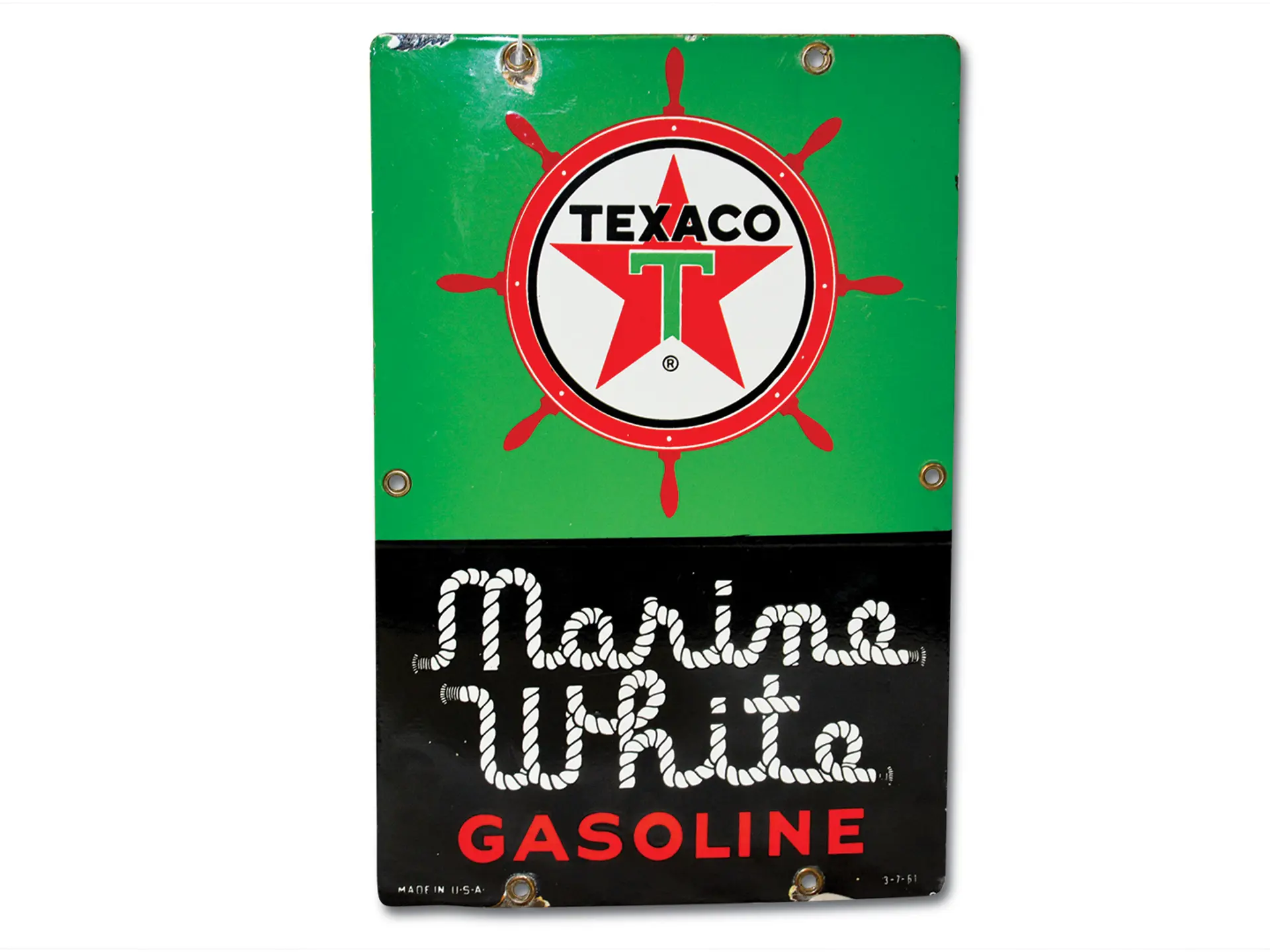 Texaco Marine White Gasoline with Ship's Wheel Logo Sign | Auburn ...