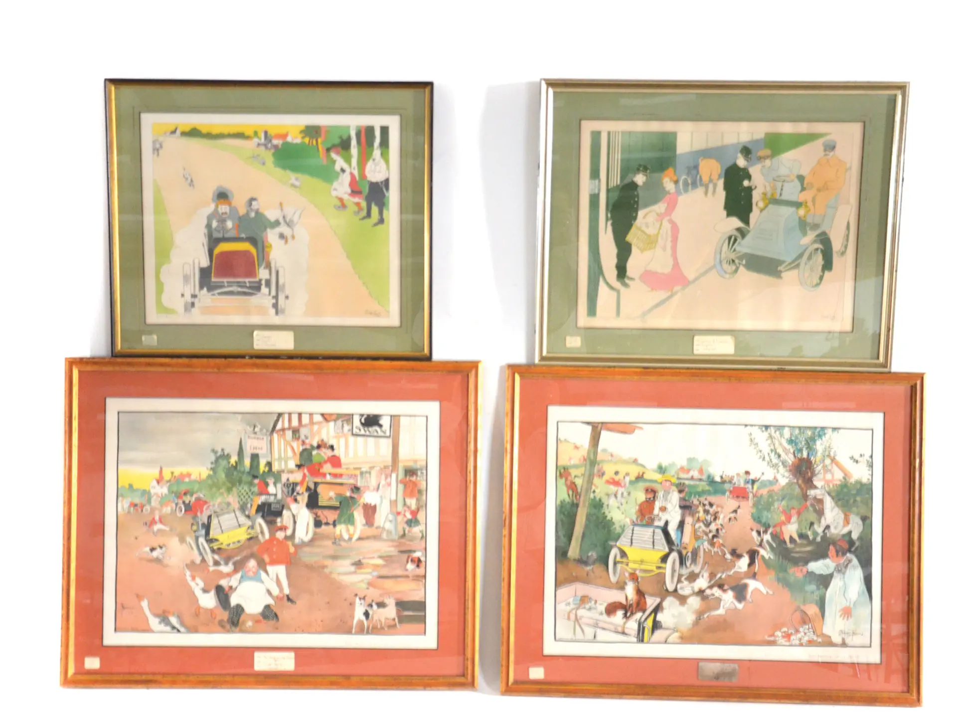 Four framed French lithographs of different motoring scenes | Auburn ...