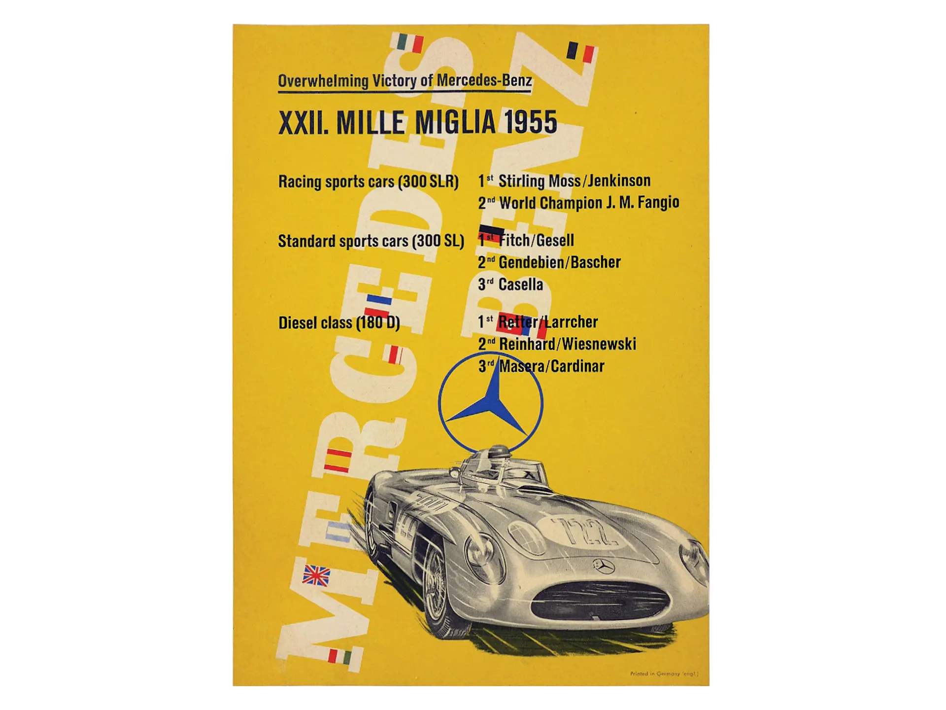 Mercedes-Benz, XXII Mille Miglia, 1955 | Original Racing Posters, 1925 ...