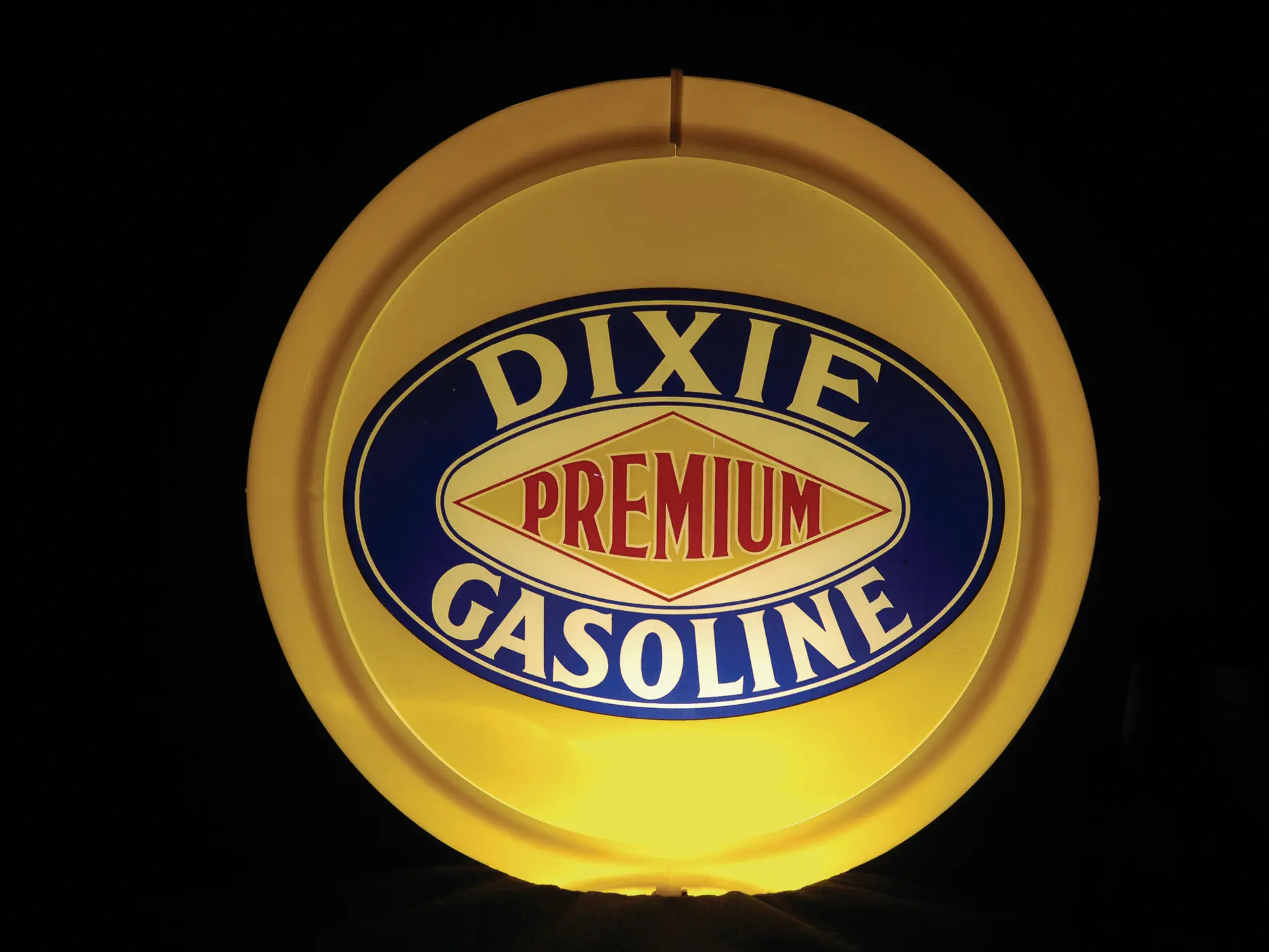 Dixie Premium Gasoline gas globe with yellow glass inserts and yellow ...