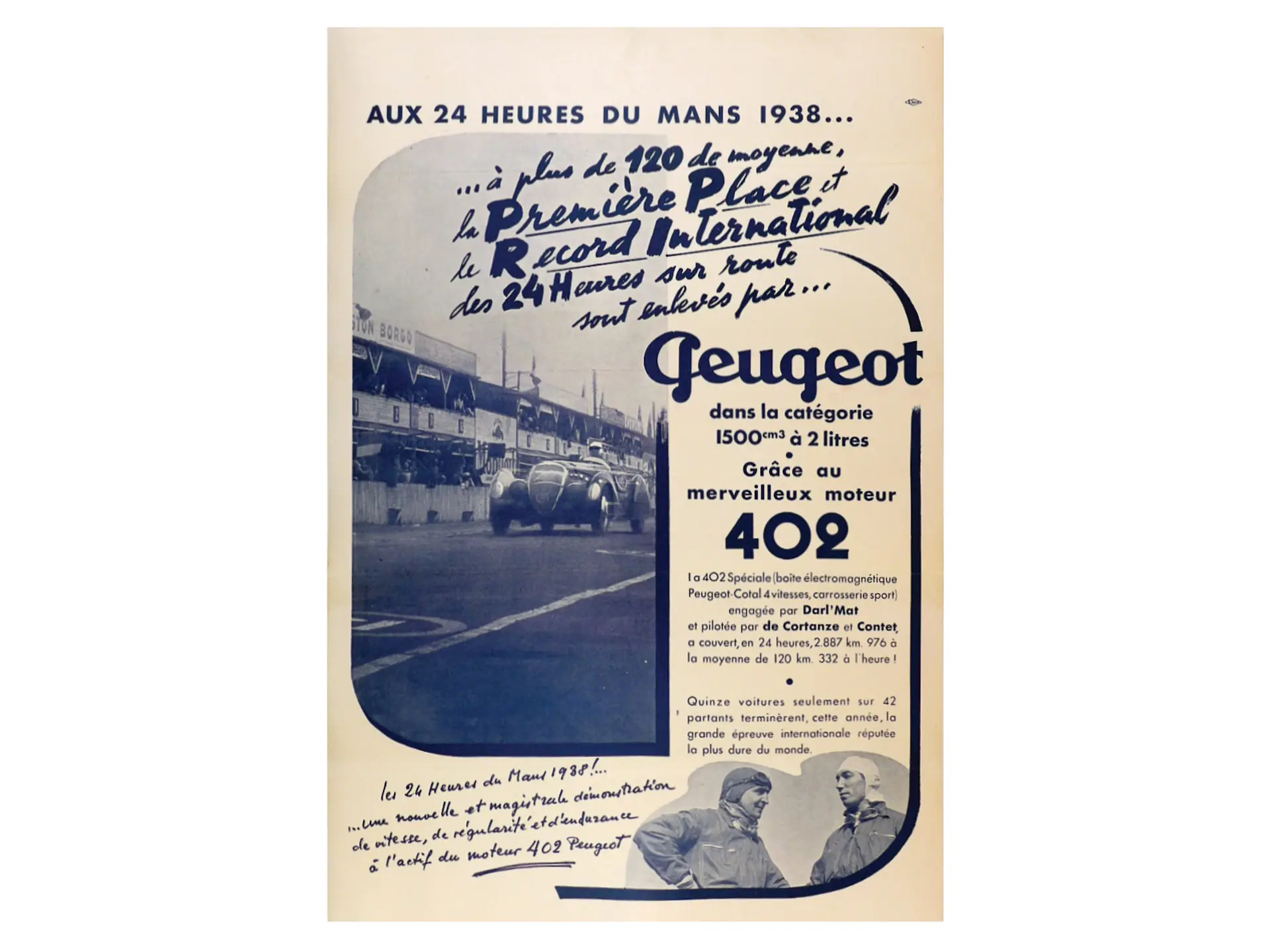 Peugeot 402 Darl'Mat, 24 Hours of Le Mans Class Winner, 1938 | Original ...