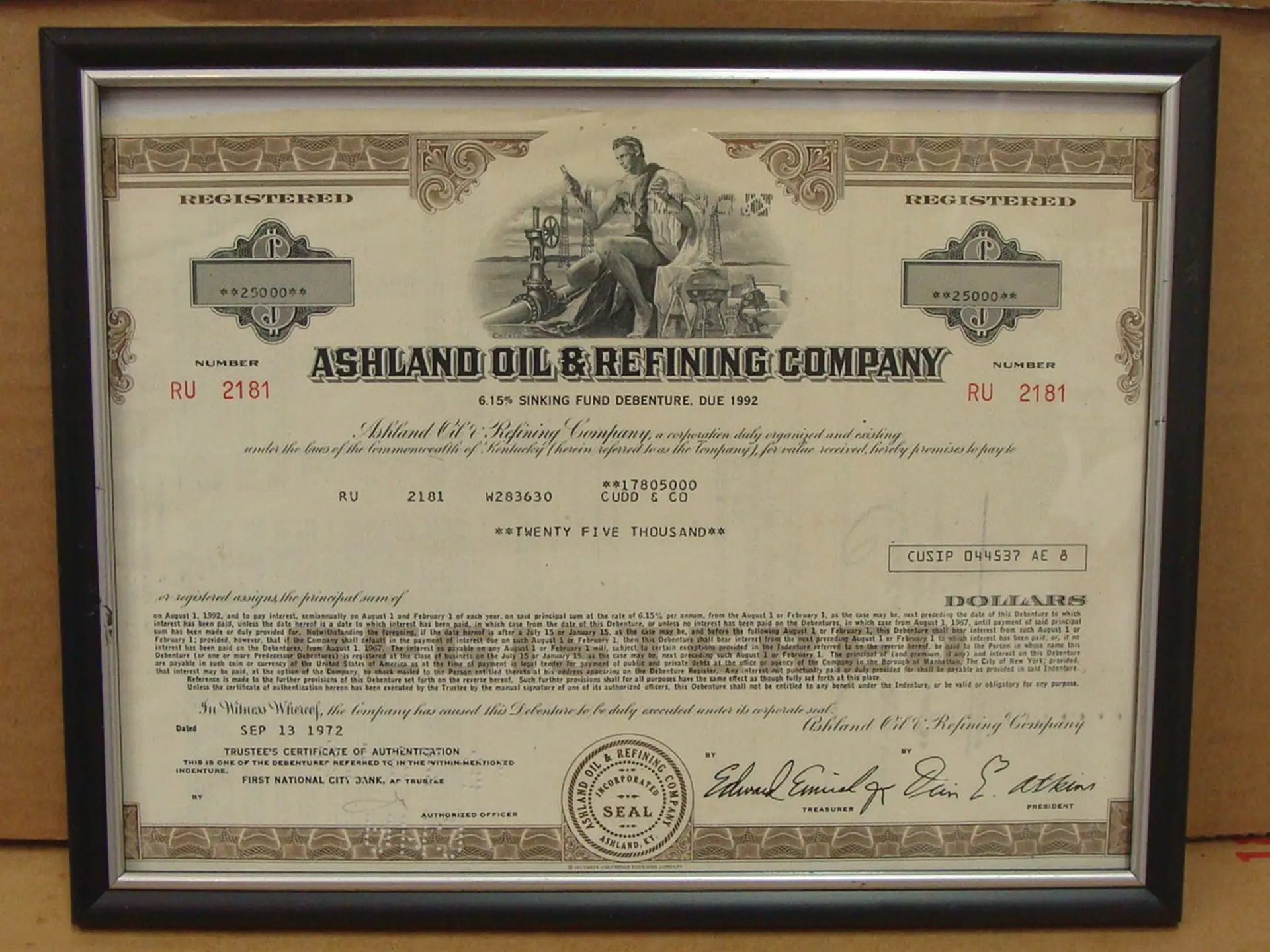 Original 1972 Ashland Oil and Refining Company Stock Bond | Auburn ...