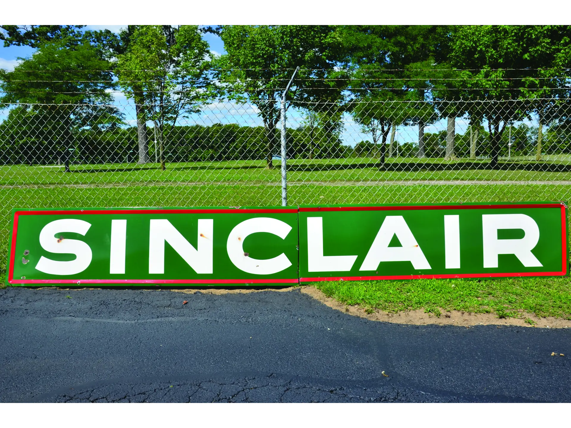 A large Sinclair porcelain service station sign dated 5-2-18, 18ft ...