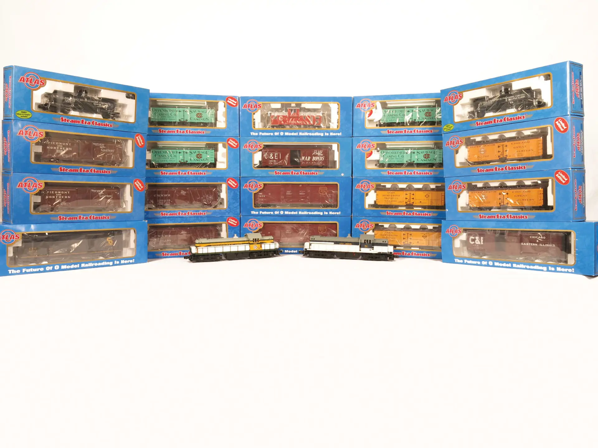 Two Atlas O Gauge Alco RS-1 Diesel Locomotives with Twenty Midwest ...
