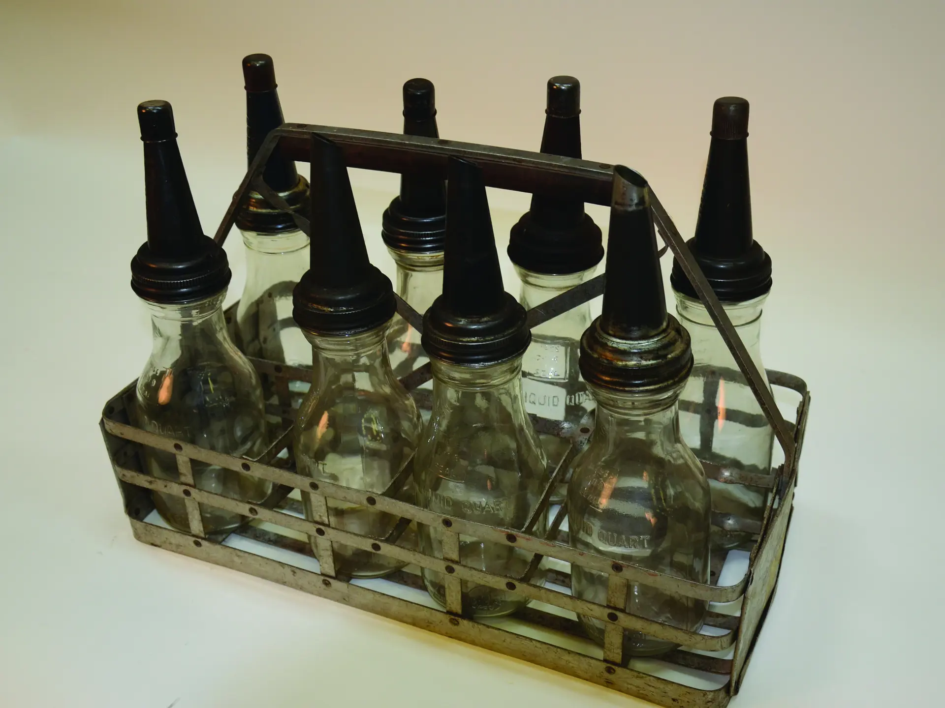8 pack, one quart, oil bottle rack with bottles and toppers | Auburn ...