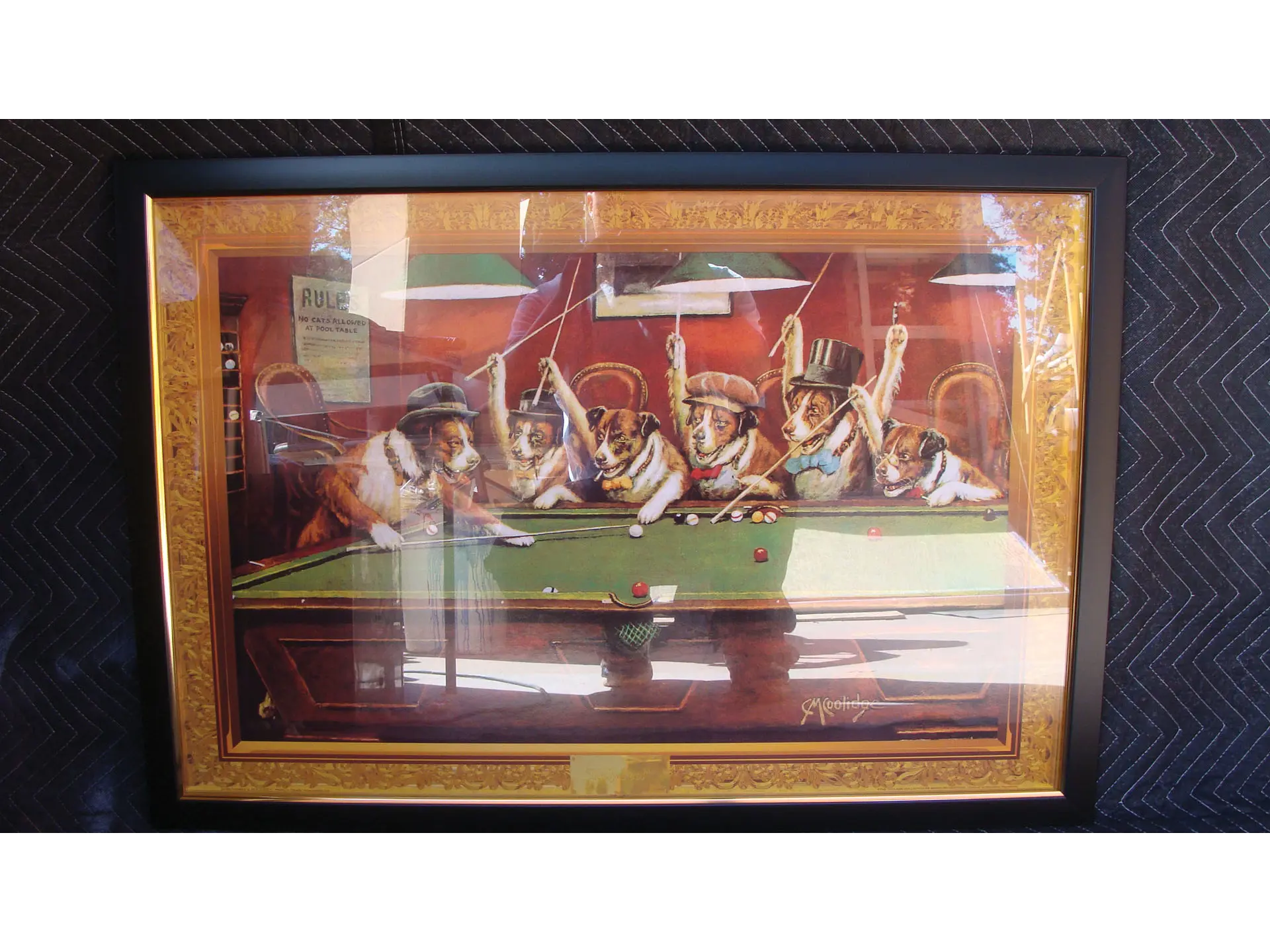Dogs Playing Pool Framed Picture Under Glass (37" x 25") | Fall ...