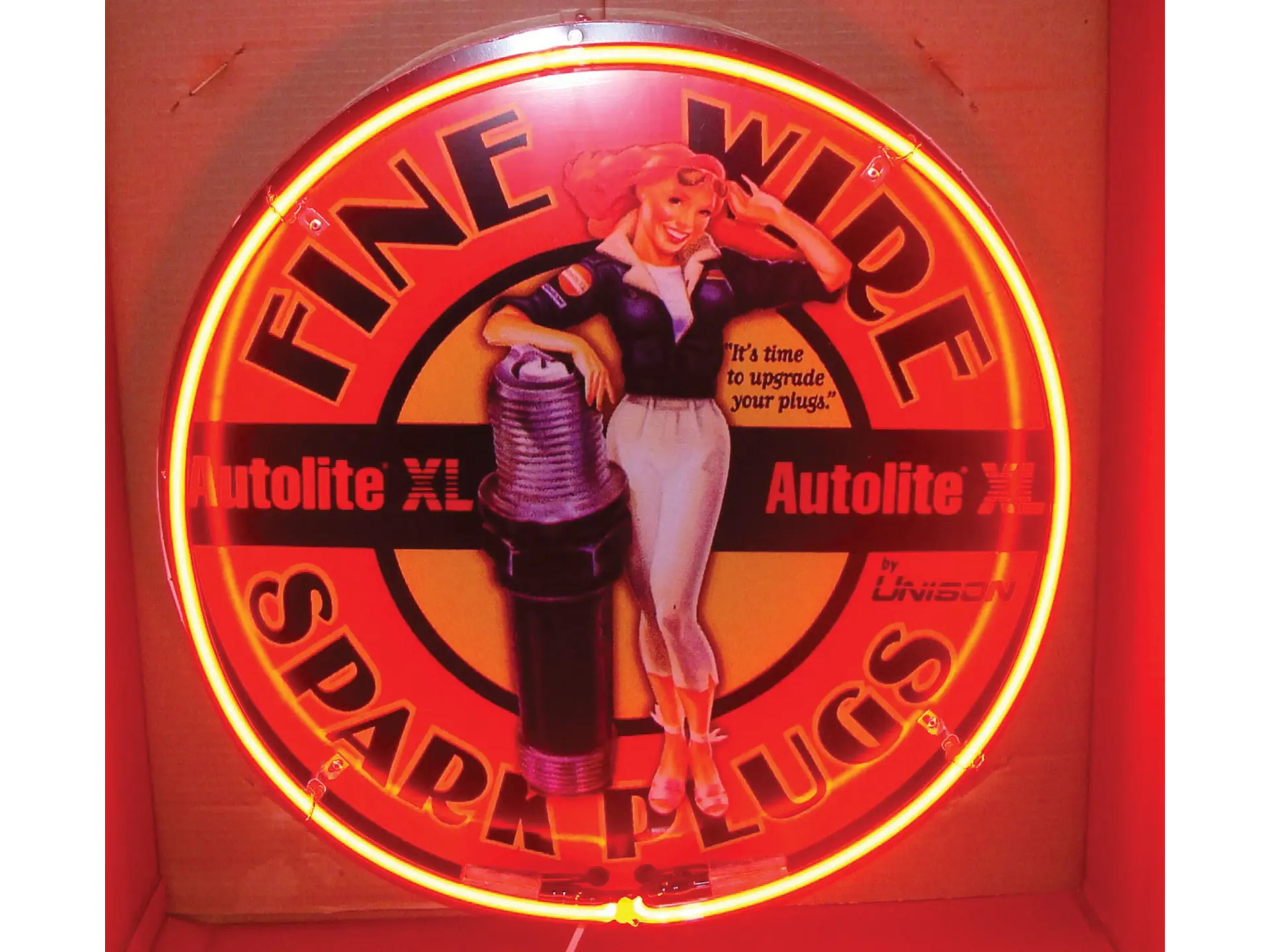Aviation Autolite Spark Plug Pin-Up Girl Advertising Neon (24" Round ...