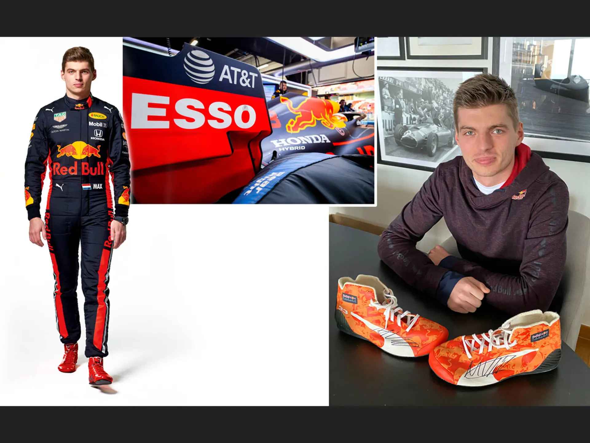 Max Verstappen Signed Racing Suit with Boots and Rear Wing Endplate | # ...