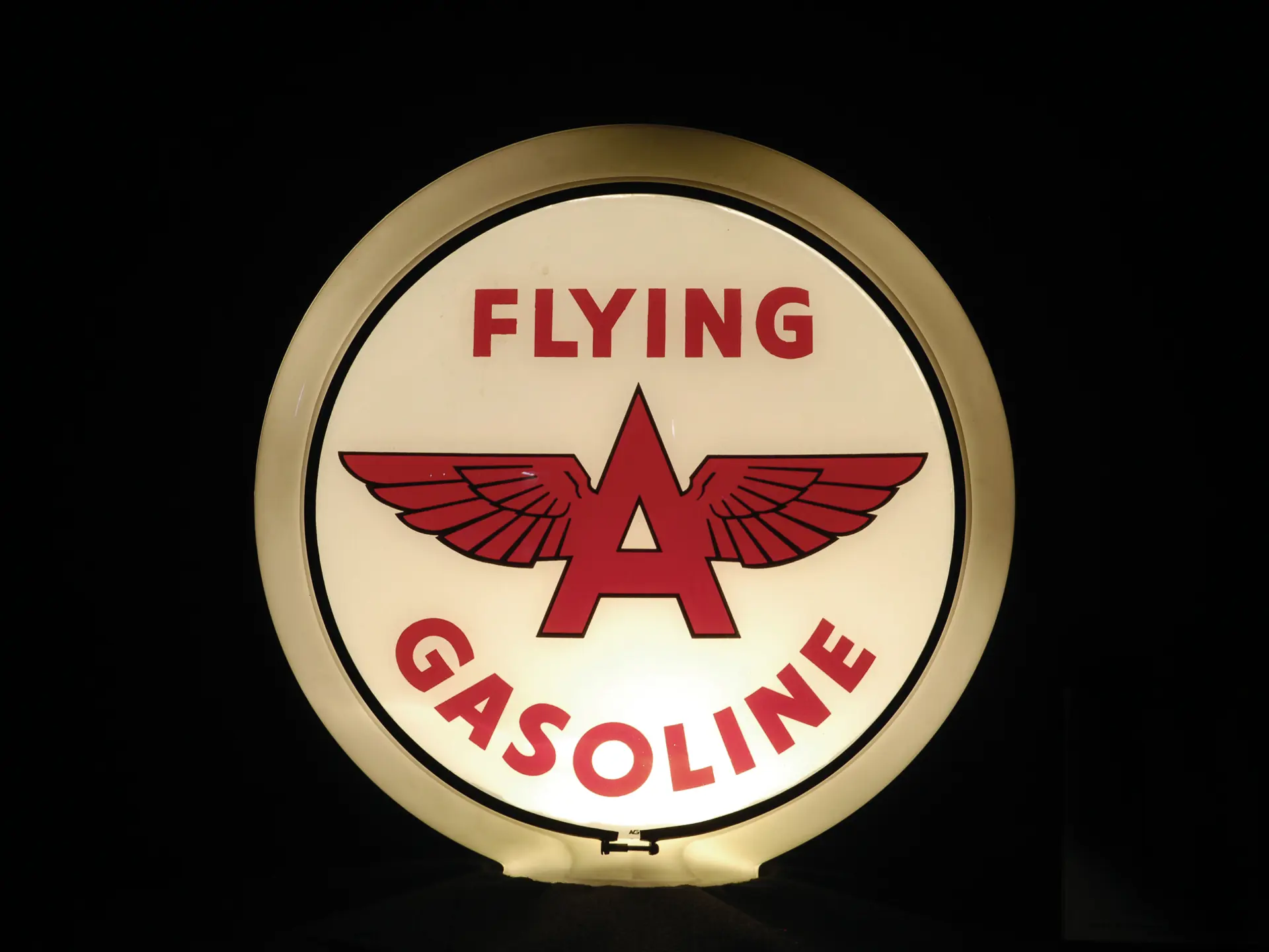 Flying A Gasoline gas globe with milk glass inserts and frame. All in ...
