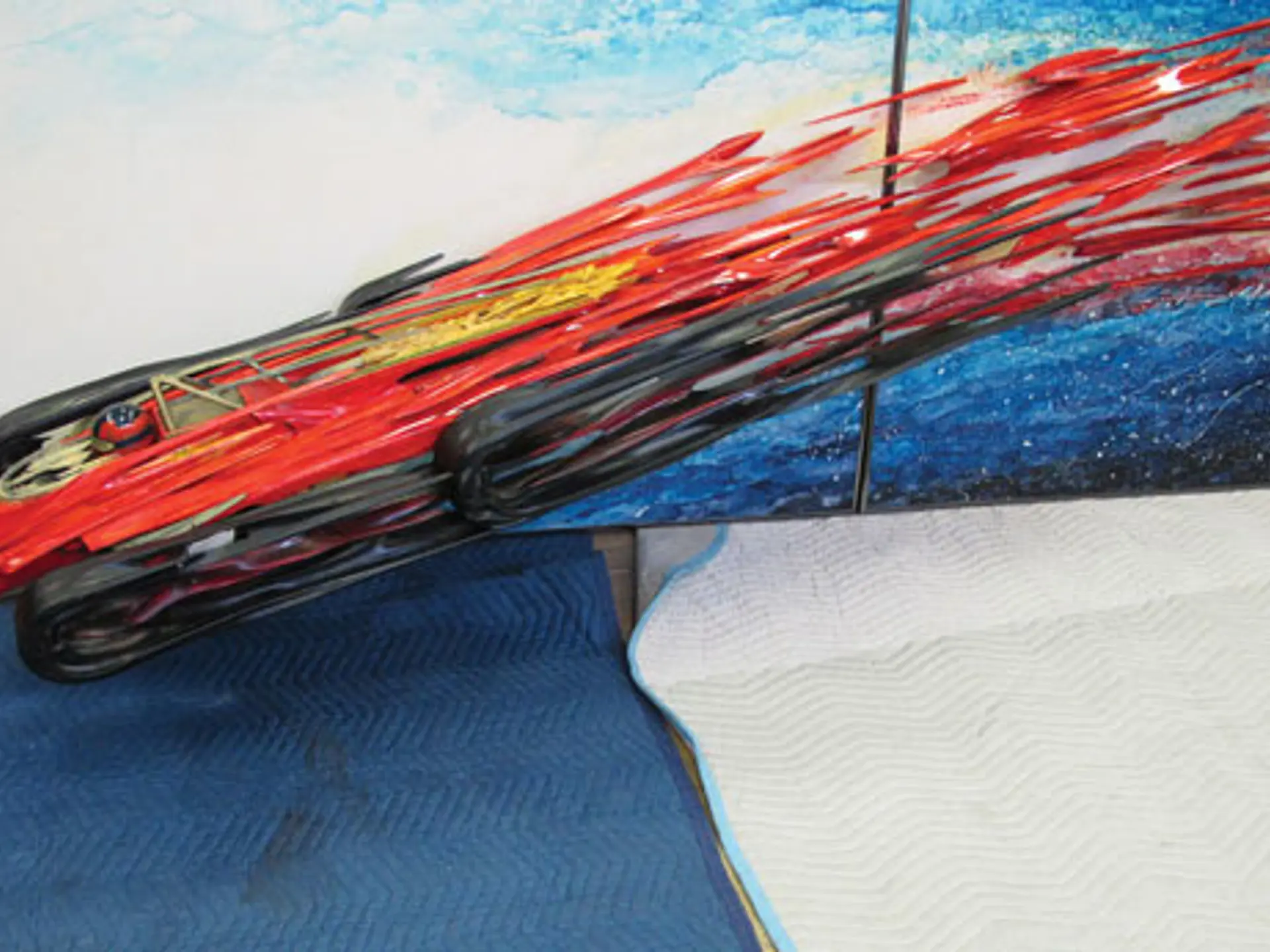 3 Panel Painting with 3-Dimensional Metal & Wood Pieces Entitled "Like ...