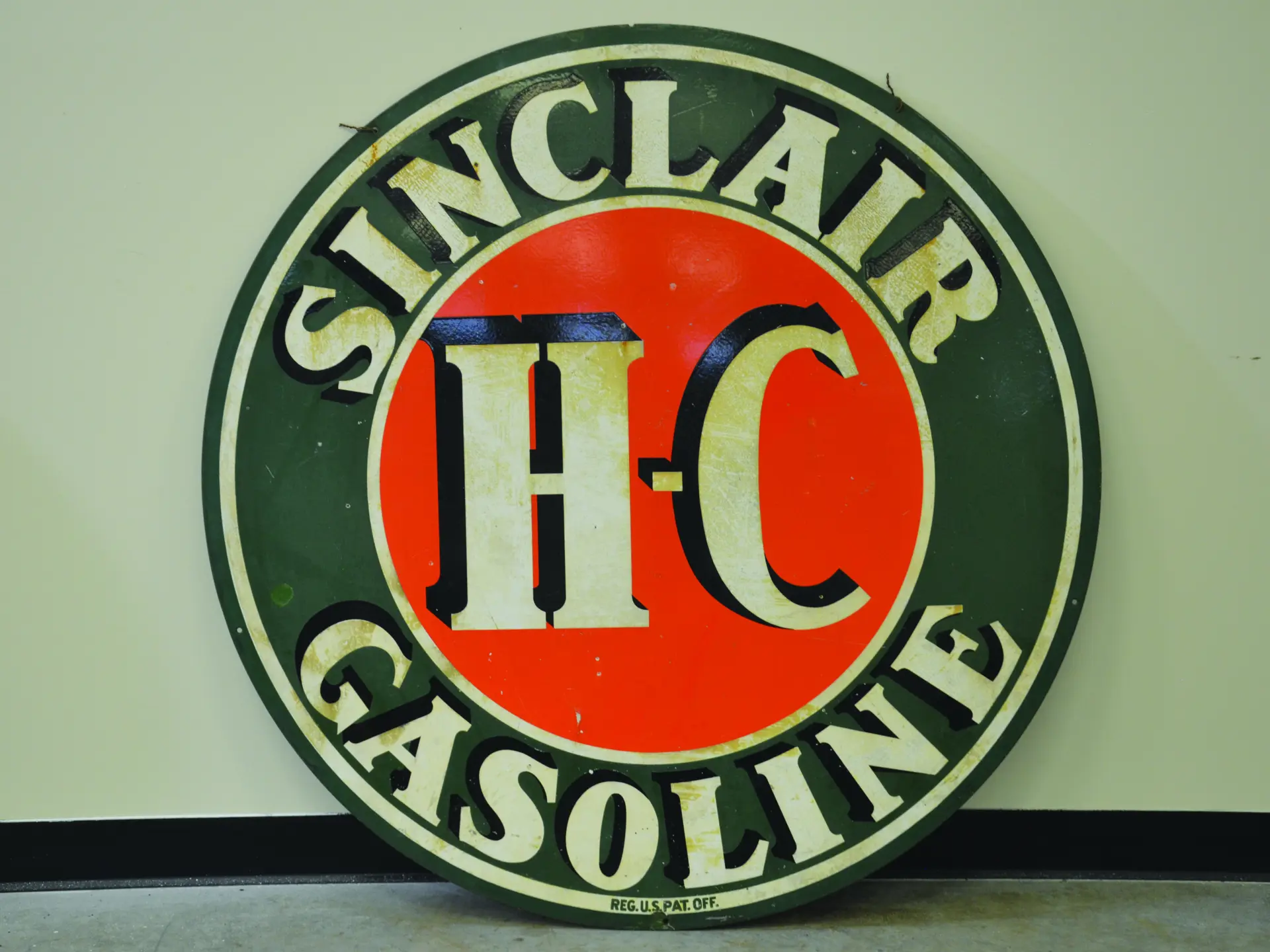 A double-sided, porcelain ‘Sinclair HC gasoline’ sign, 48 inch diameter ...