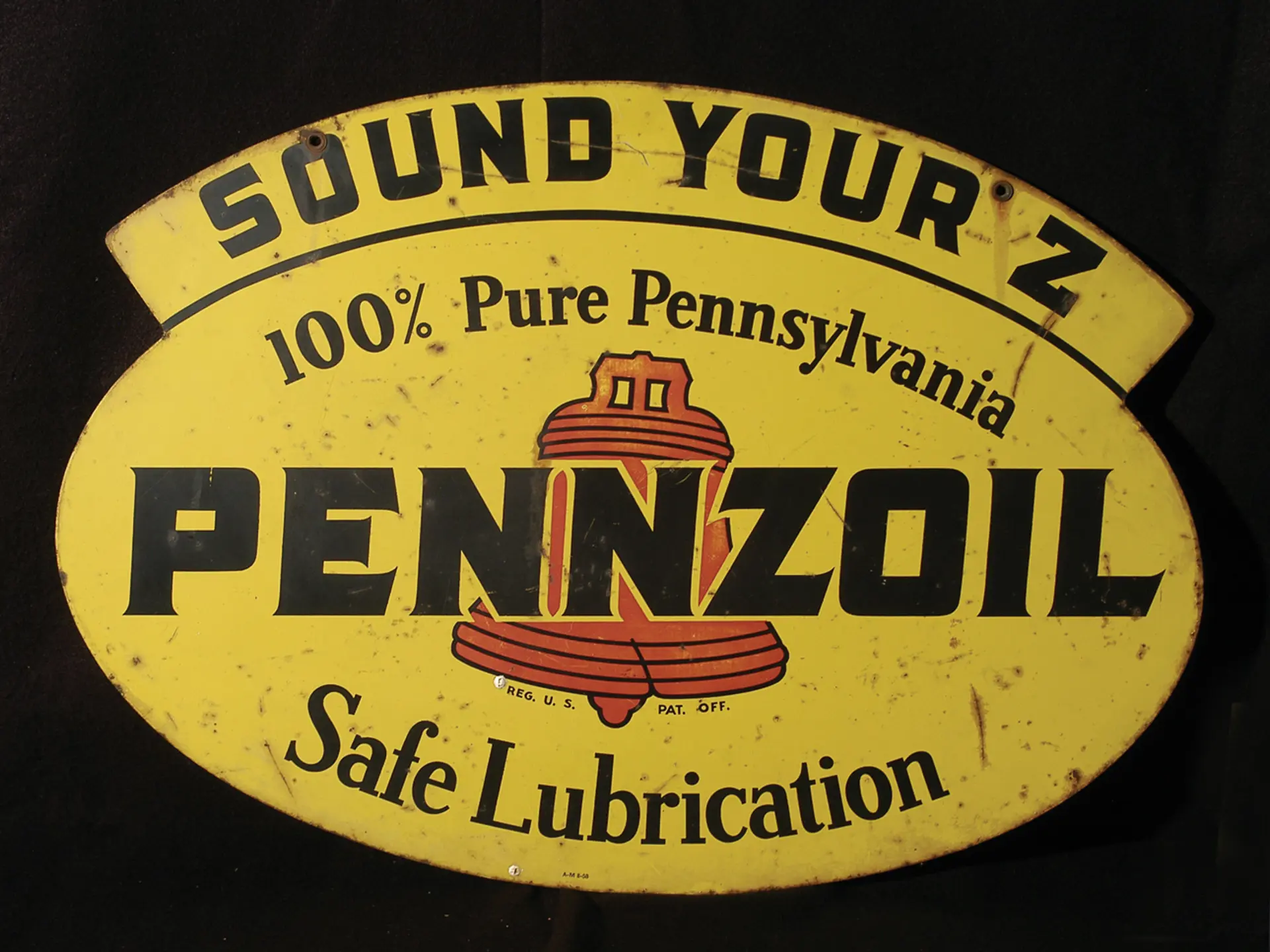 Pennzoil “Sound your Z” 1958 double-sided metal sign in original ... Pennzoil “Sound your Z” 1958 double-sided metal sign in original ...
